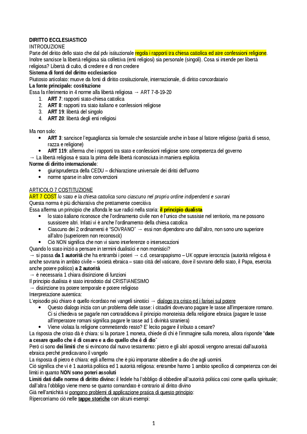 Appunti Di Diritto Ecclesiastico Docsity