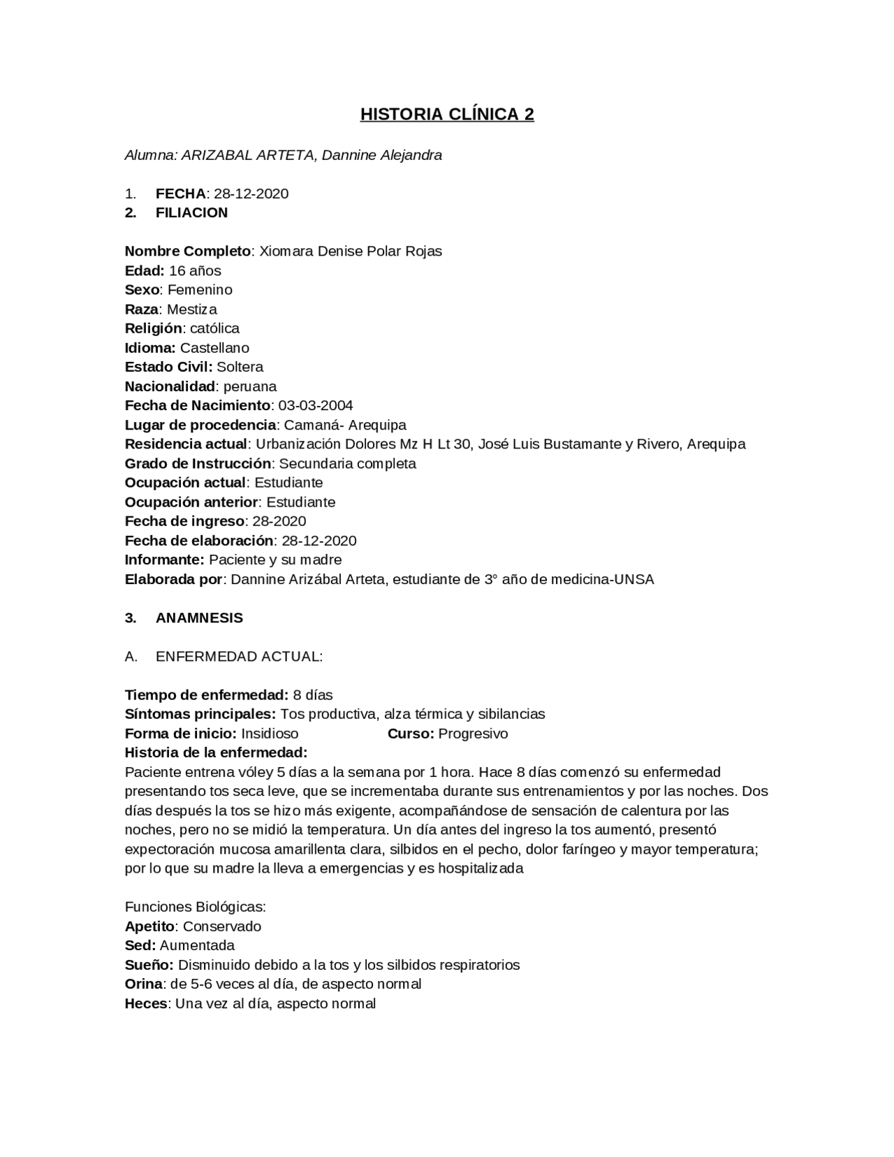 Historia clínica de bronquitis | Ejercicios de Semiología - Docsity