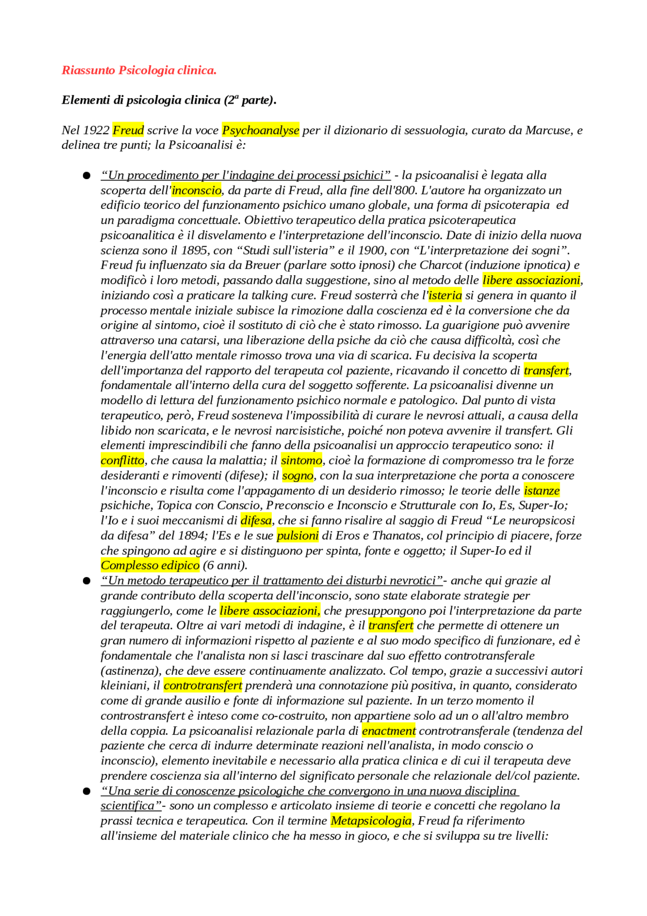 Elementi Di Psicologia Clinicariassunto Docsity