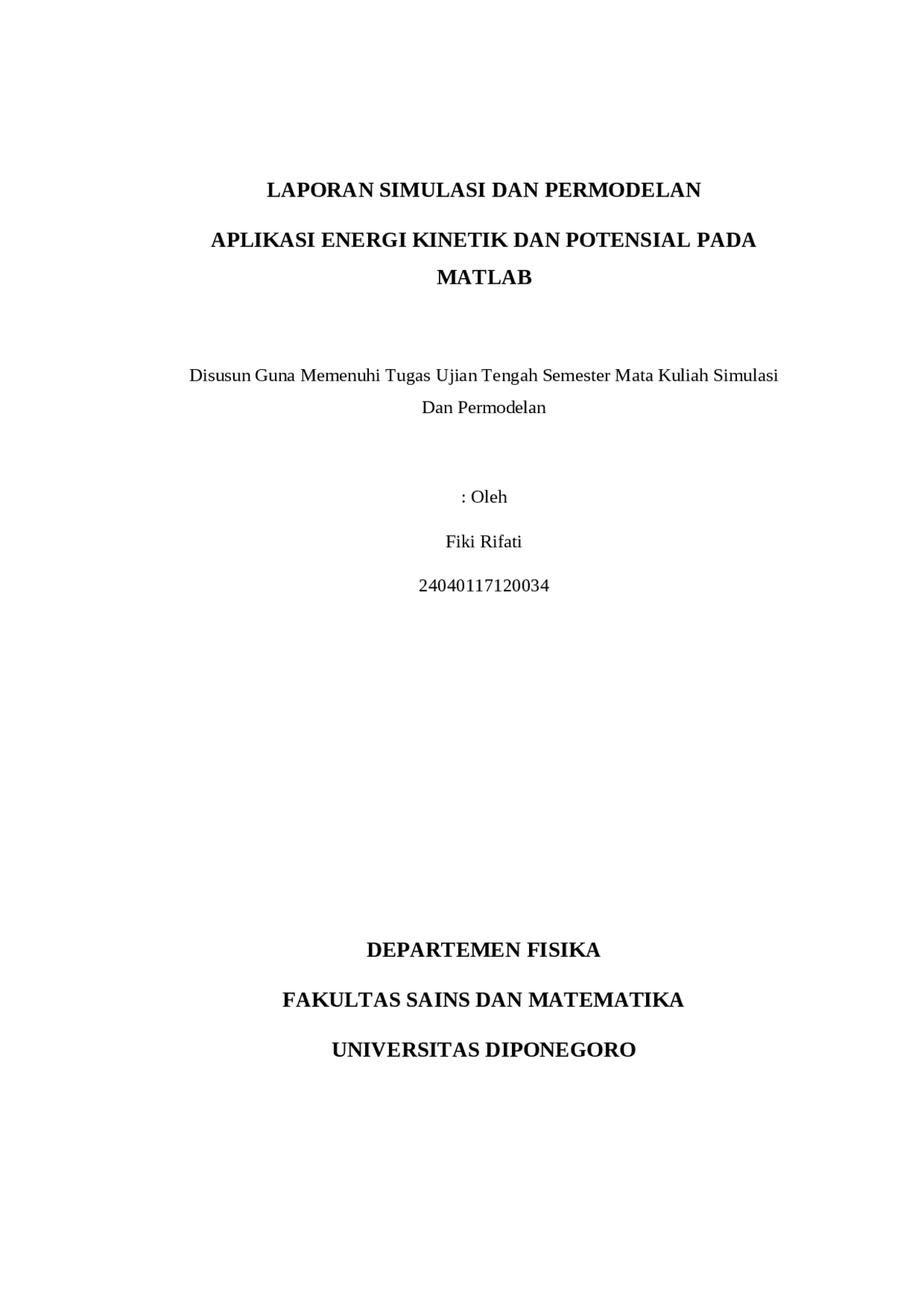 Makalah Simulasi dan Pemodelan tentang Energi Potensial | Assignments Mathematical Modeling and ...