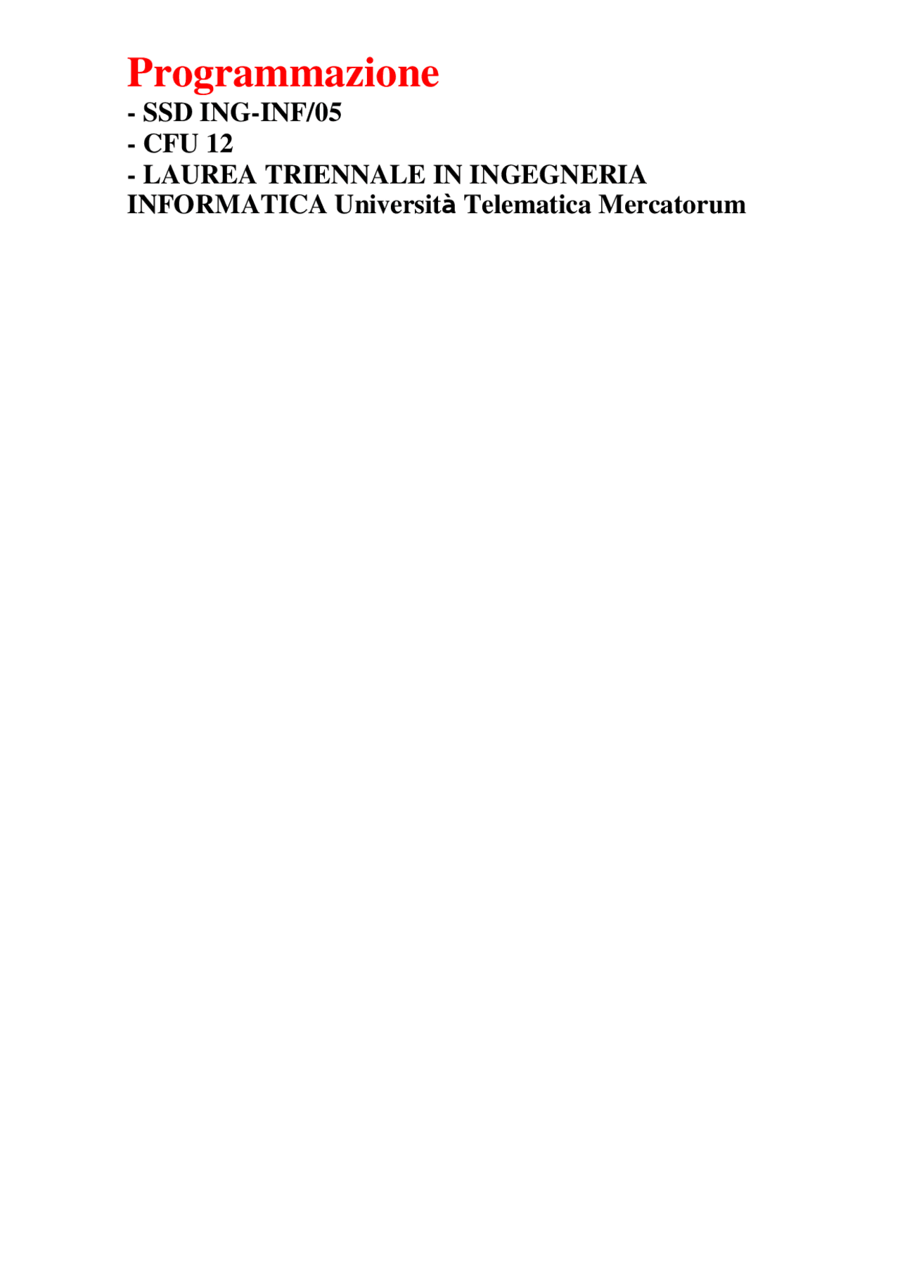 Programmazione Test Svolto Domande Chiuse Mercatorum Docsity