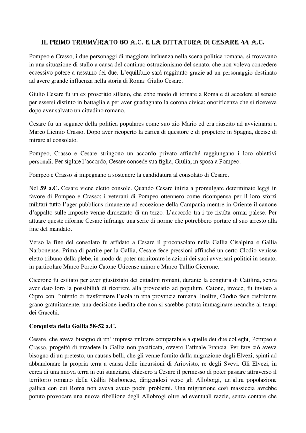 STORIA ROMANA, il primo triumvirato - Docsity