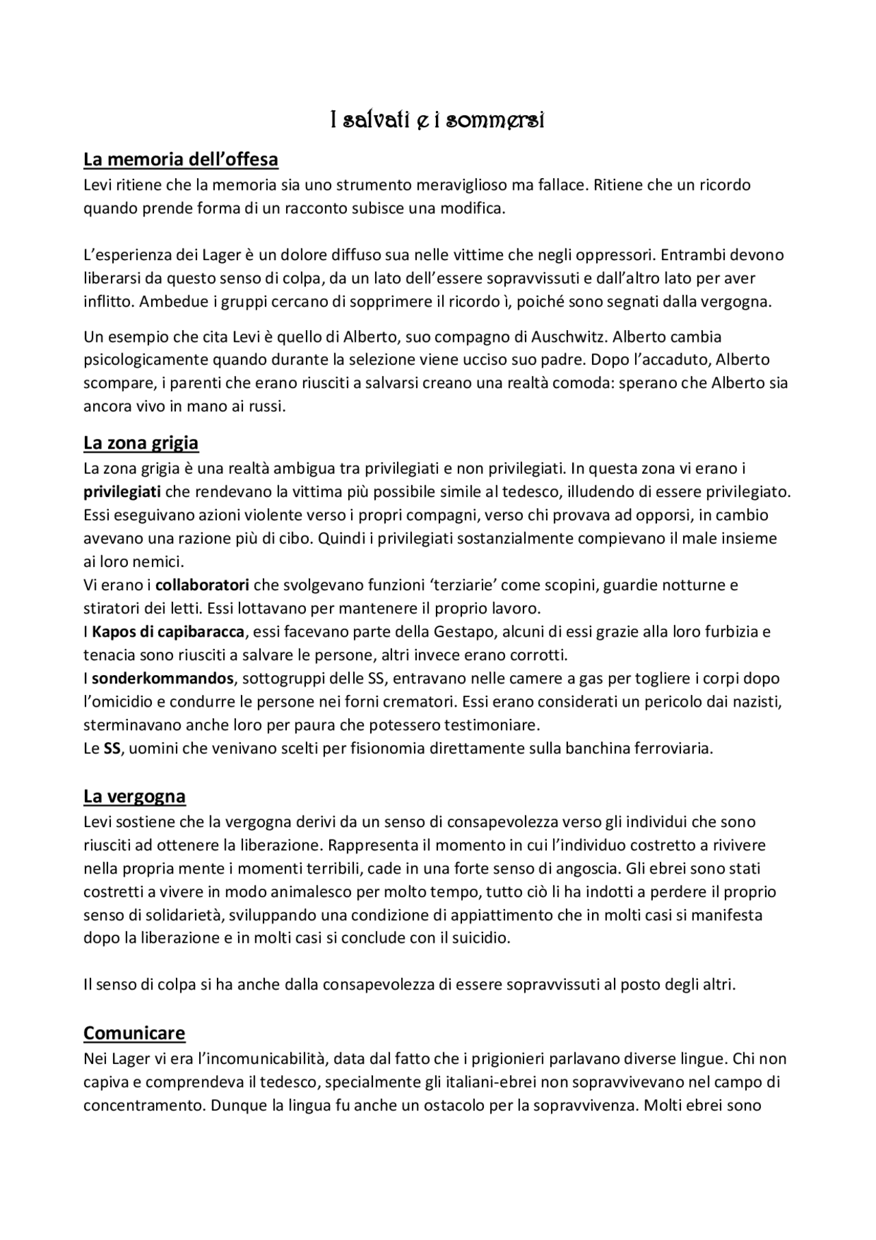I Sommersi E I Salvati Docsity