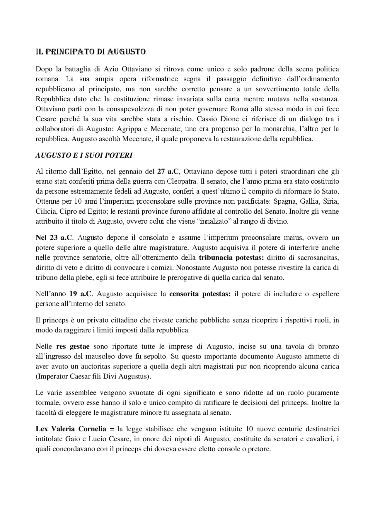 Storia Romana Il Principato Di Augusto Docsity
