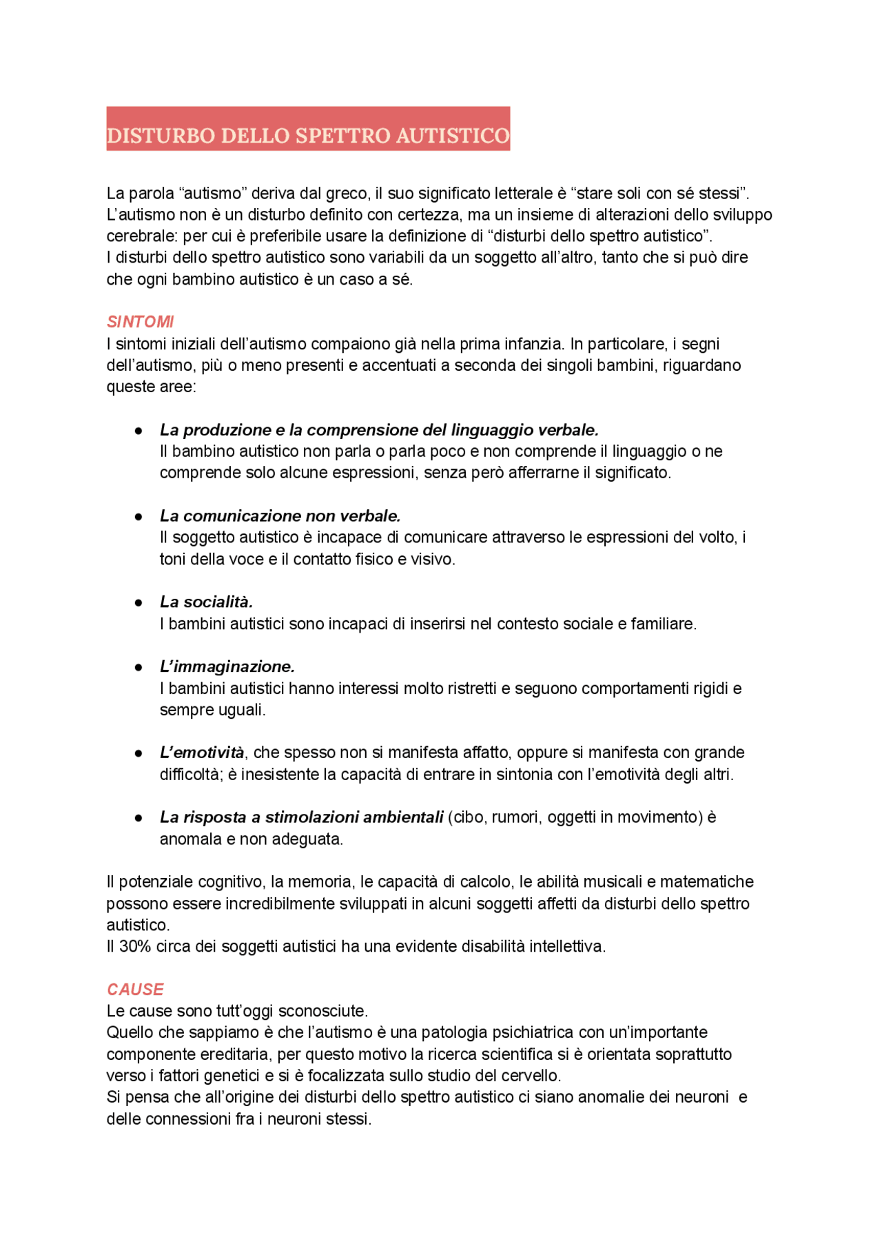 Disturbo dello spettro autistico | Appunti di Didattica Pedagogica ...