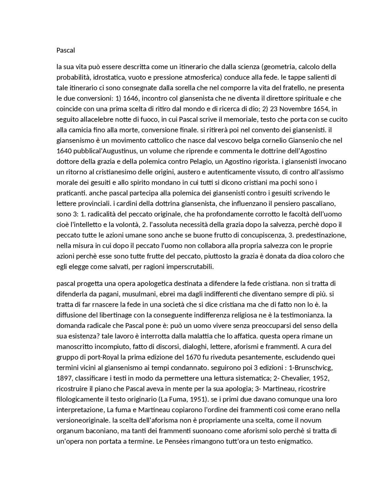 Pascal Storia Della Filosofia Moderna Docsity
