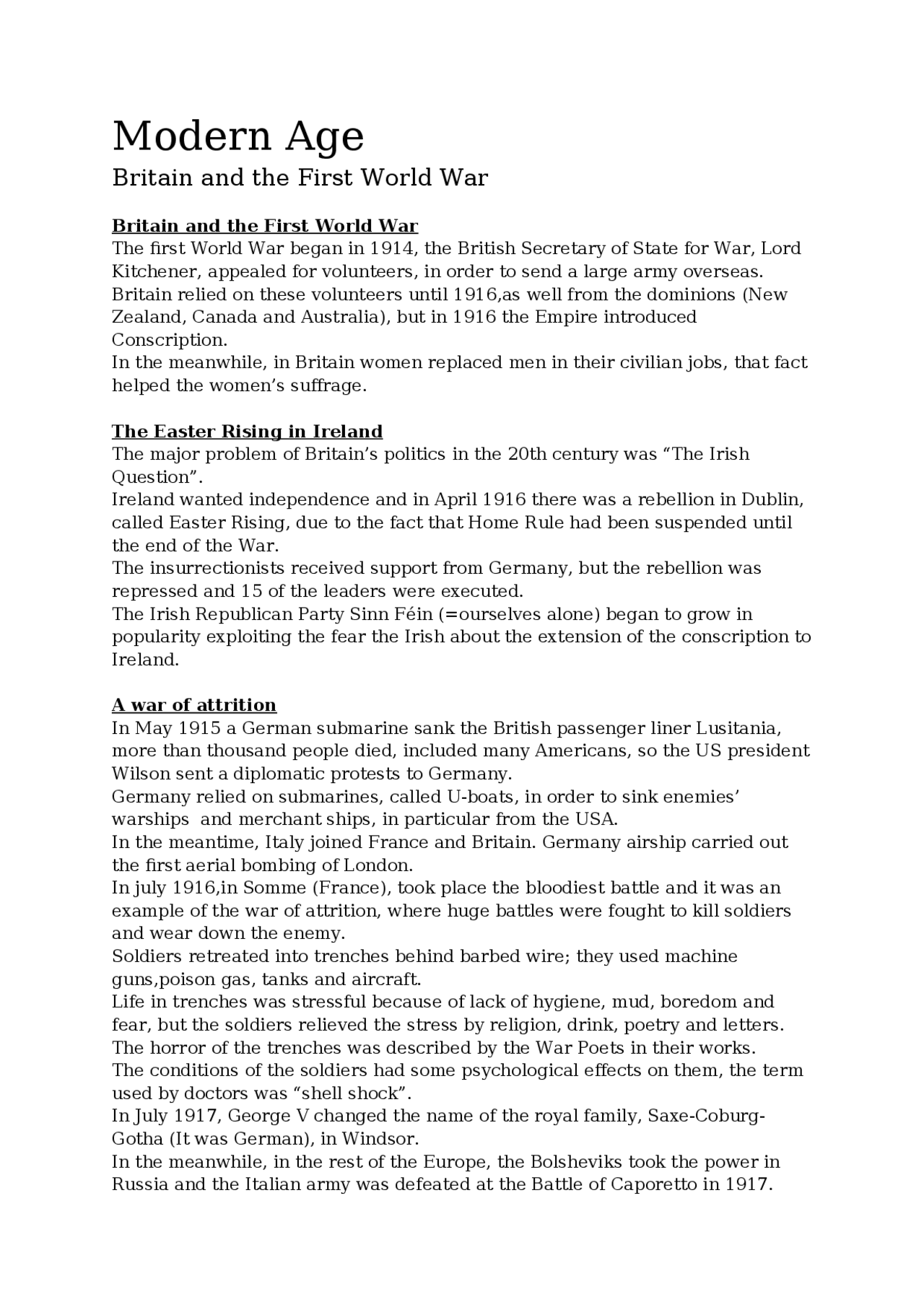 Modern Age - documento inglese - Docsity