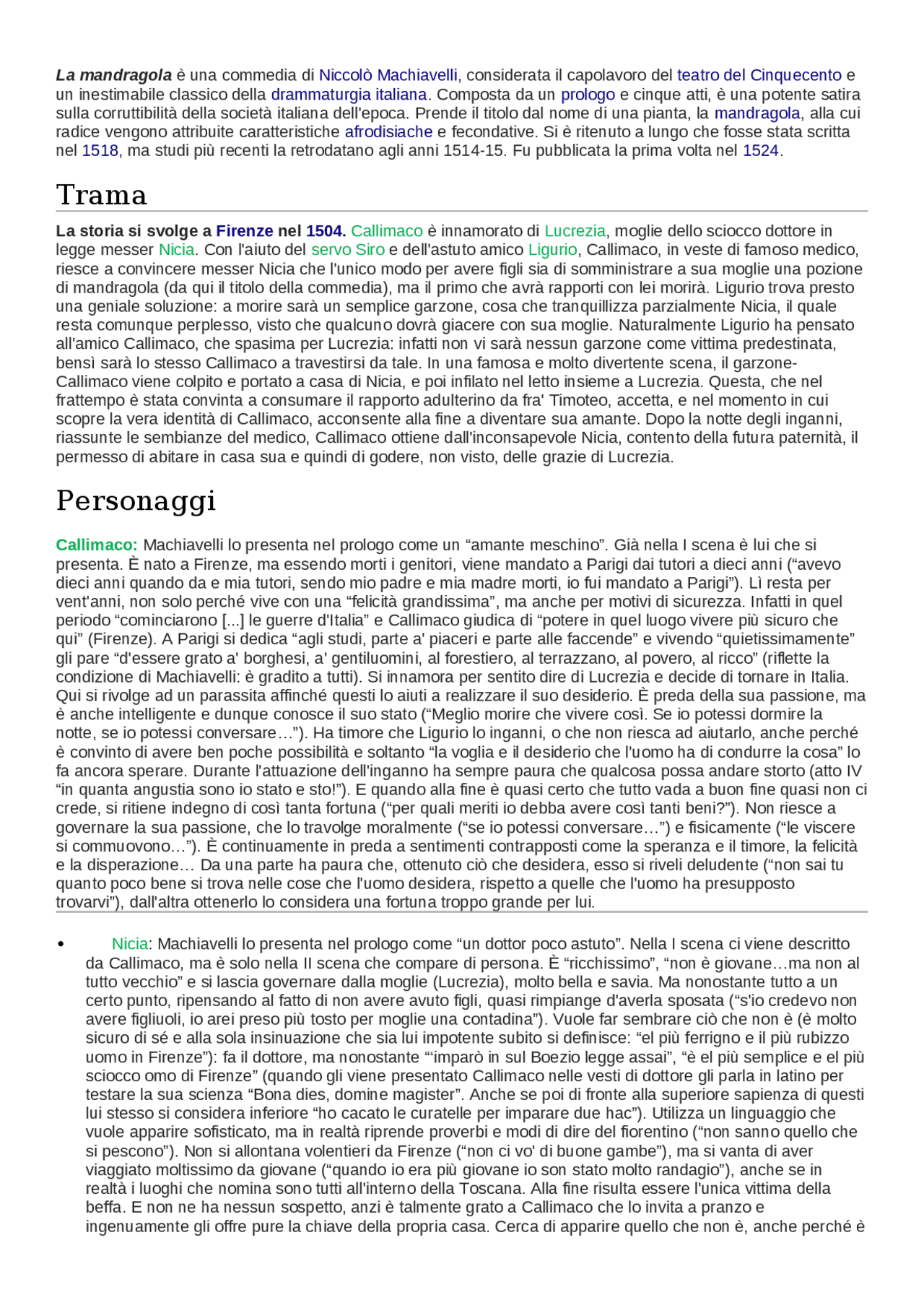 Riassunto Della Commedia La Mandragola Di Macchiavelli Docsity