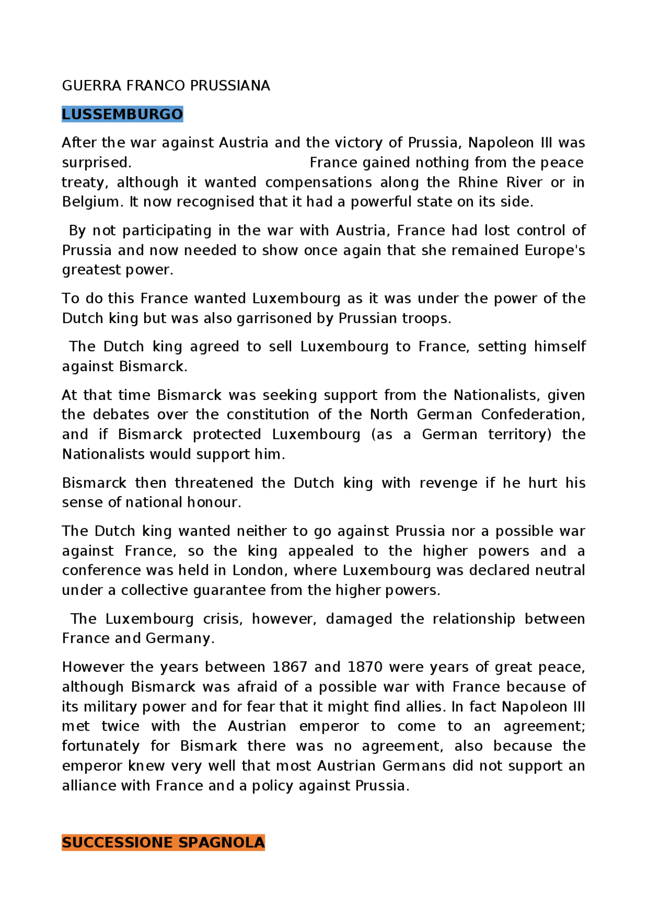 GUERRA FRANCO PRUSSIANA. IGCSE HISTORY - Docsity