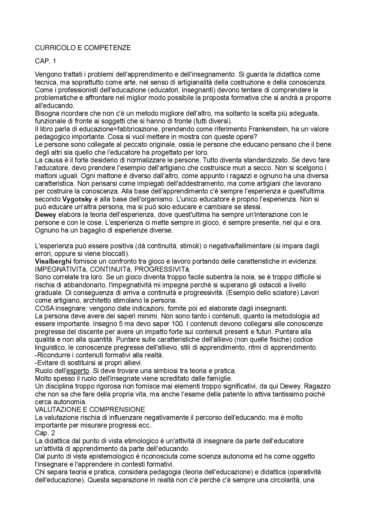 Curricolo e competenze di Massimo Baldacci - Docsity