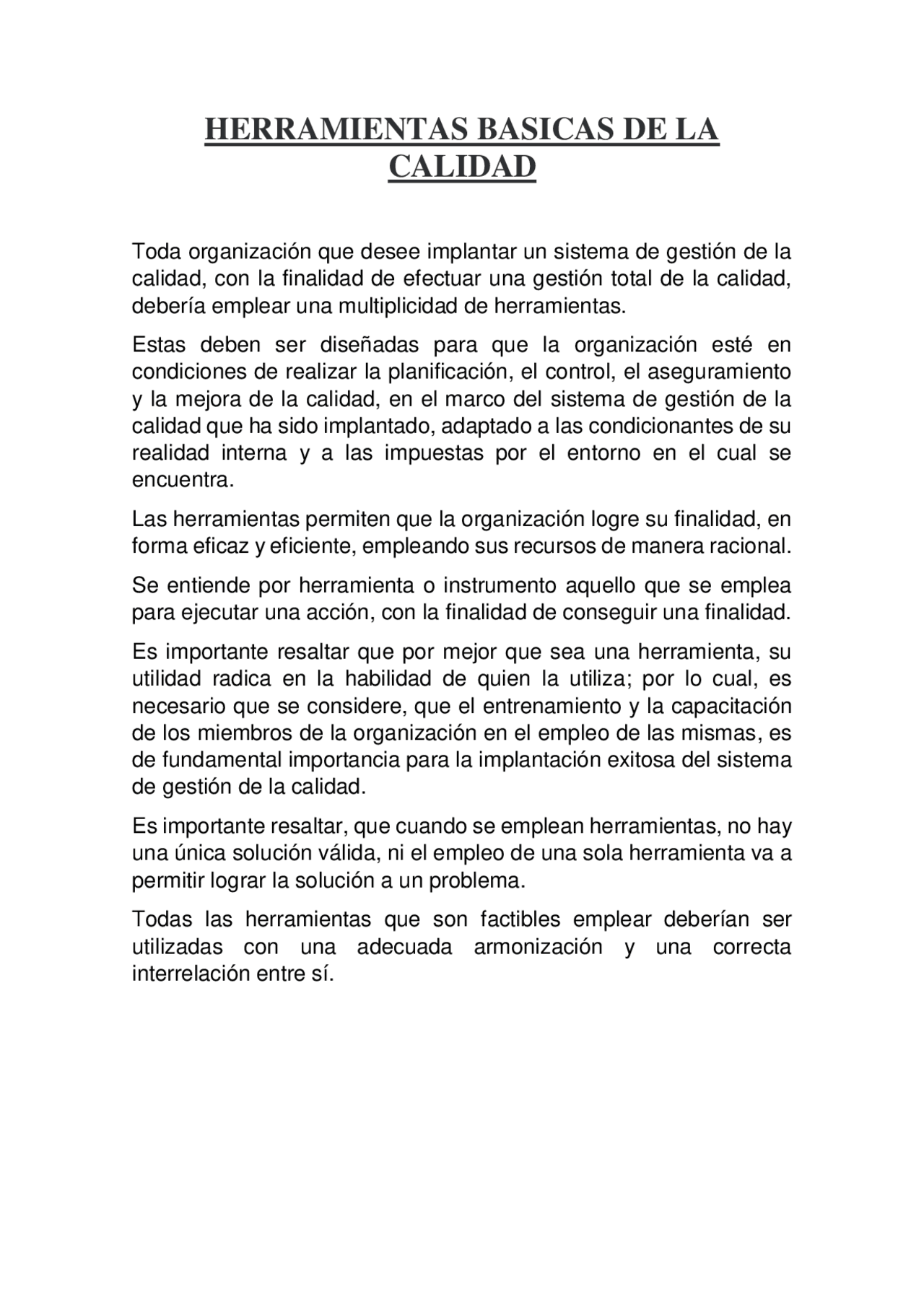 Herramientas basicas de la calidad - Docsity