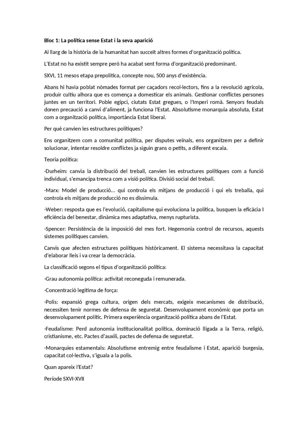 Bloc 1 La Política Apunts Grau De Dret 1r Curs Docsity
