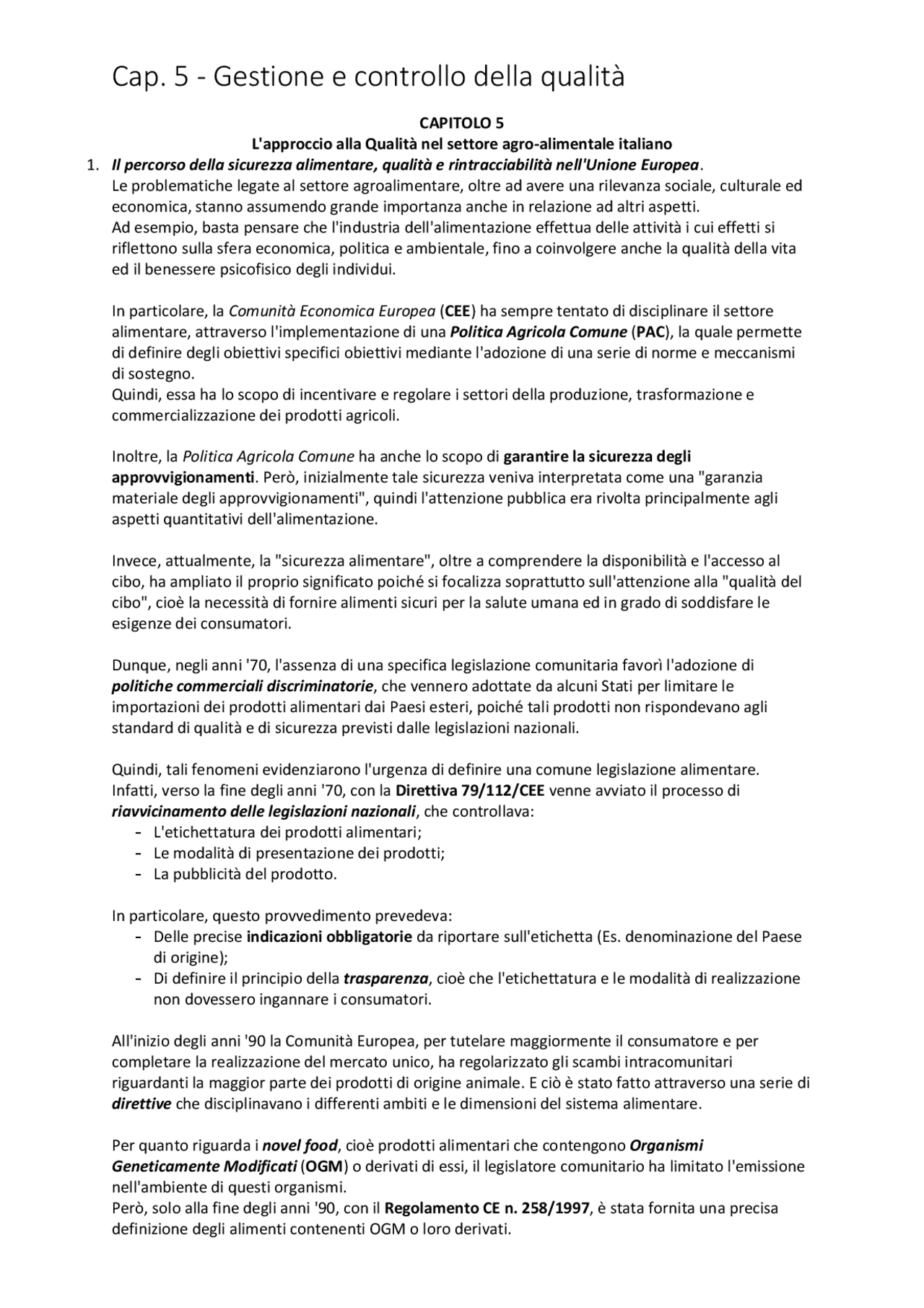 Gestione E Controllo Della Qualità Cap 5 Docsity