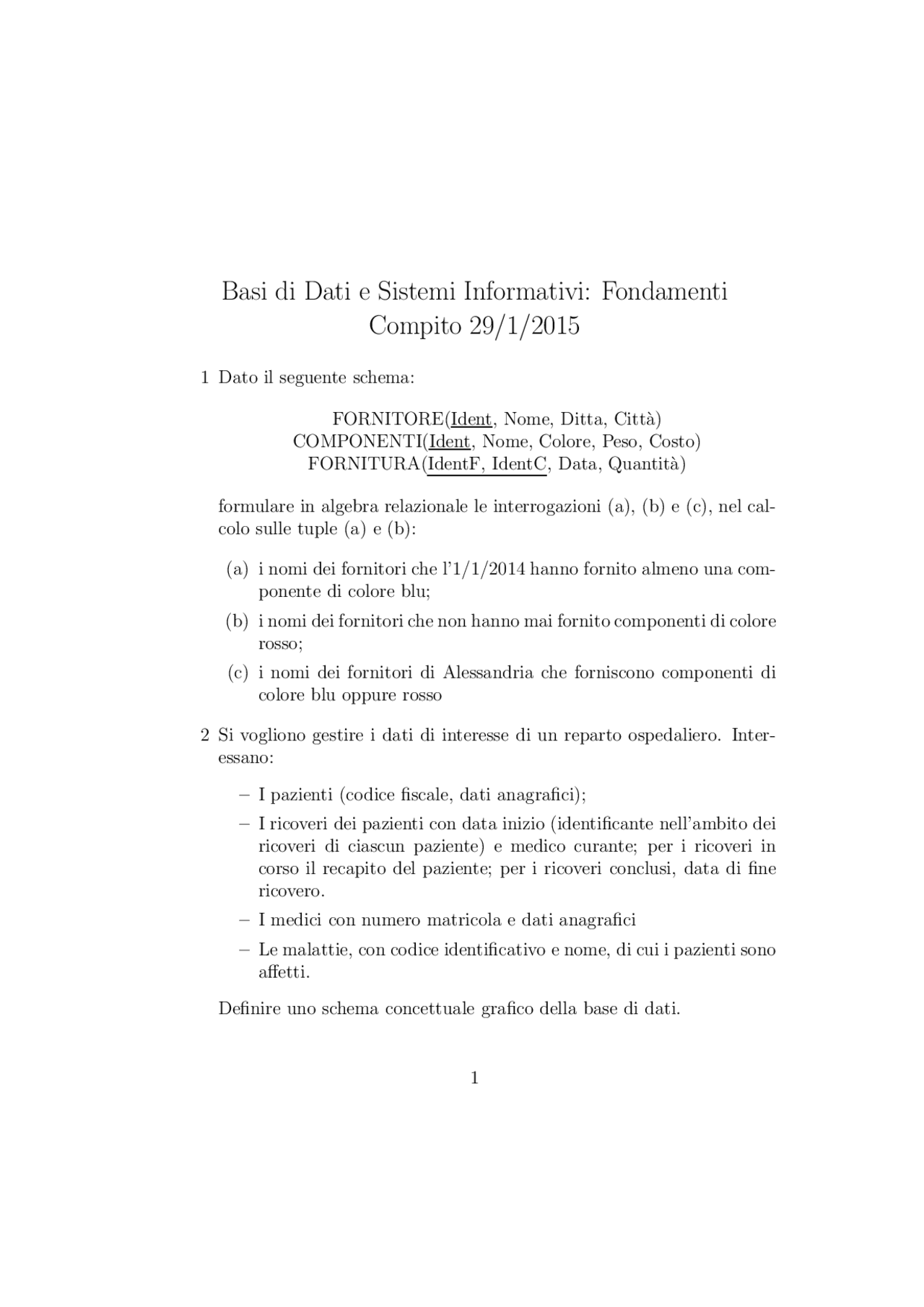 Base Di Dati Esami Prove Desame Di Base Di Dati Prove Desame Di