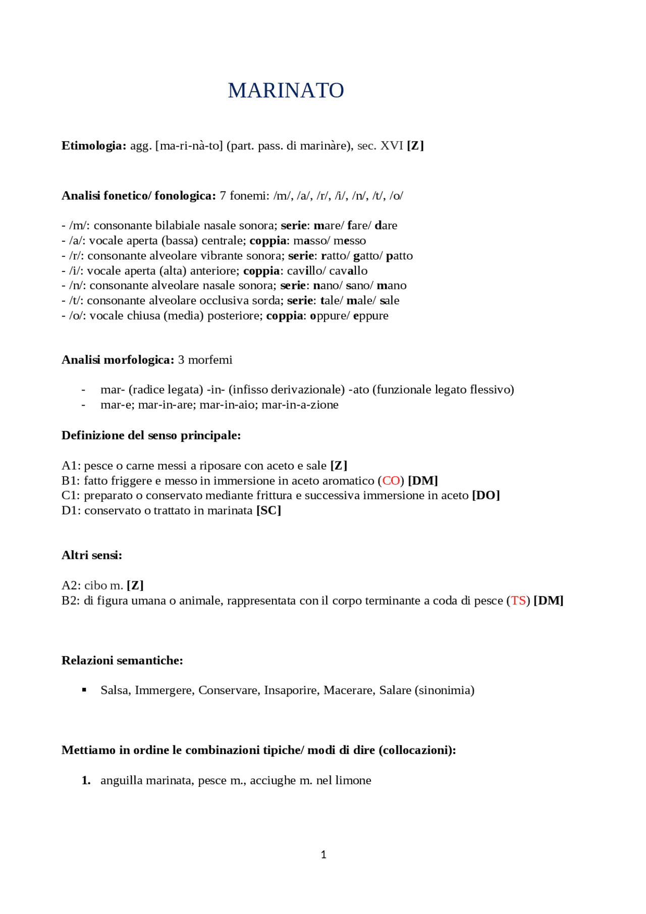 Analisi Lessicale Semiotica Marinato” Docsity