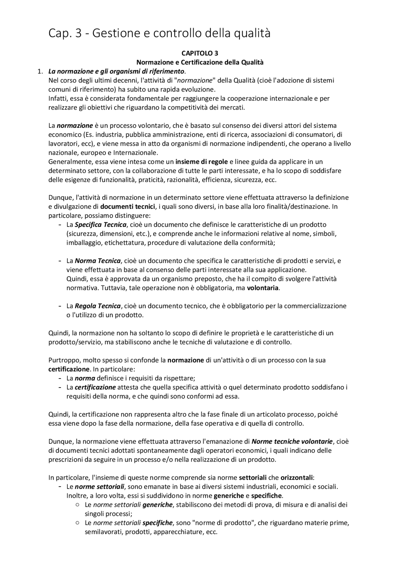 Gestione E Controllo Della Qualità Cap 3 Docsity