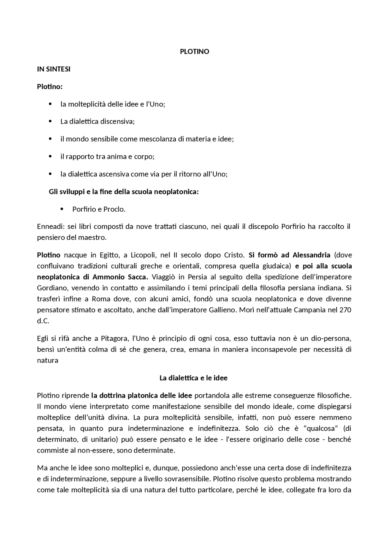 Plotino Approfondimento Docsity