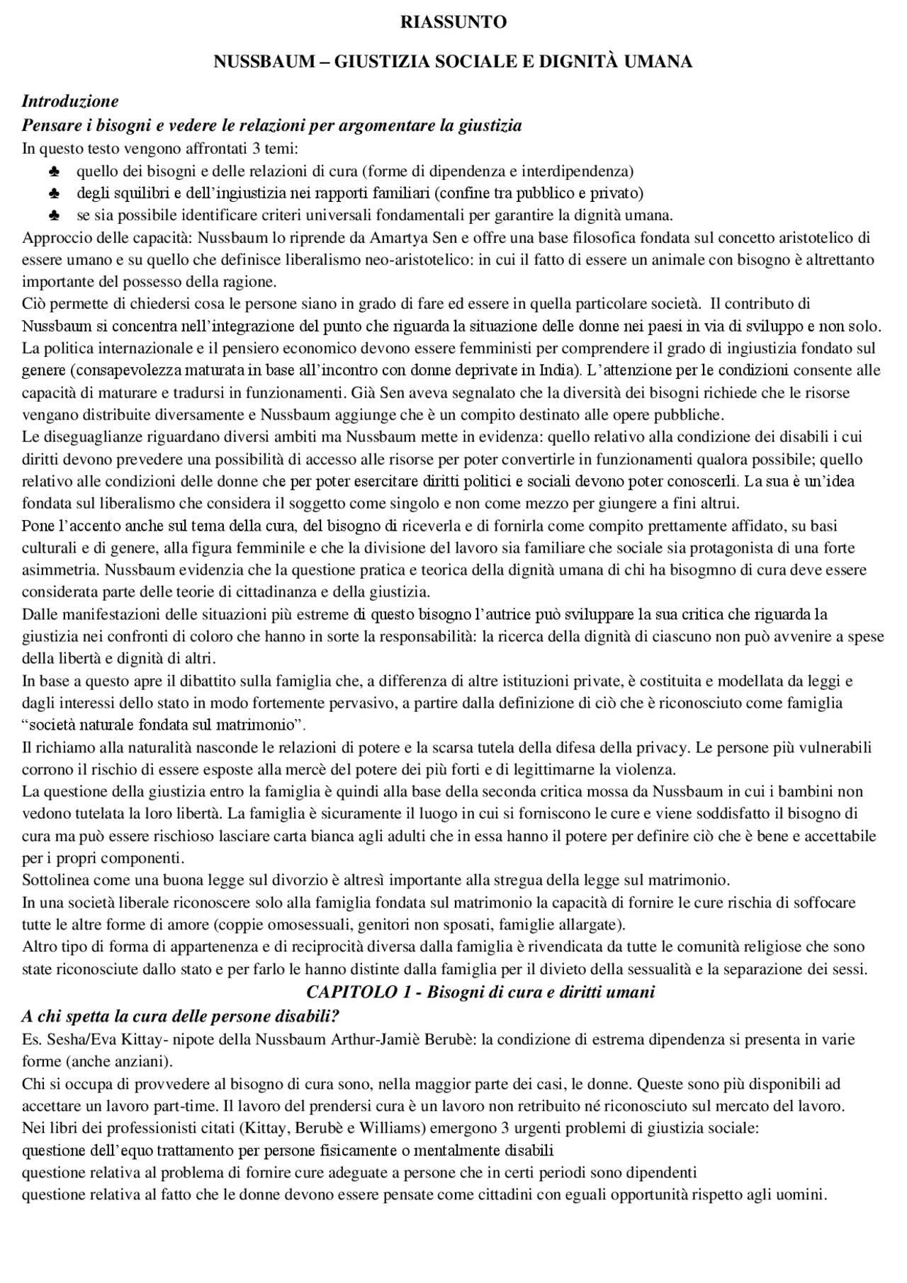 Nussbaum La Giustizia Sociale Docsity