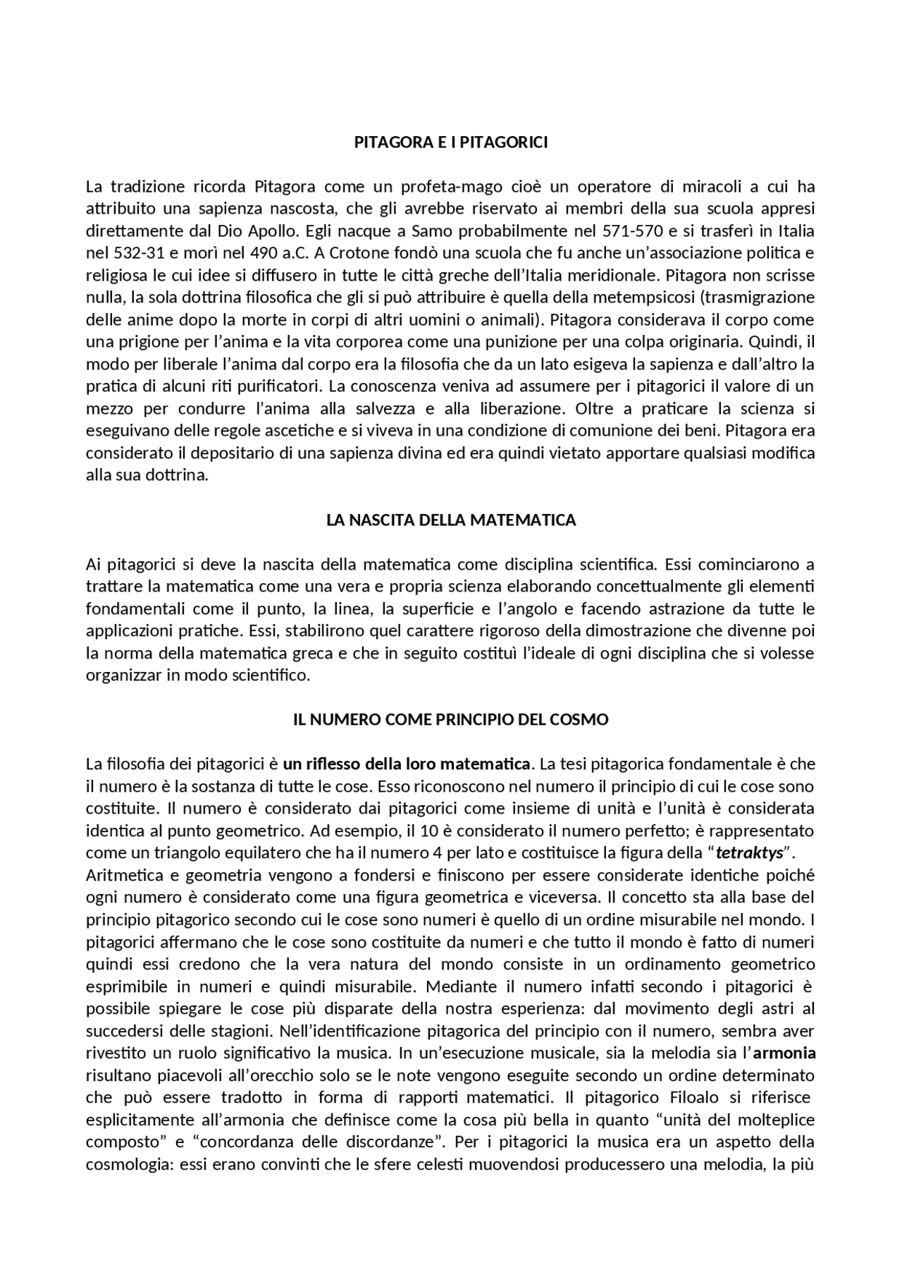 Pitagora E I Pitagorici Docsity