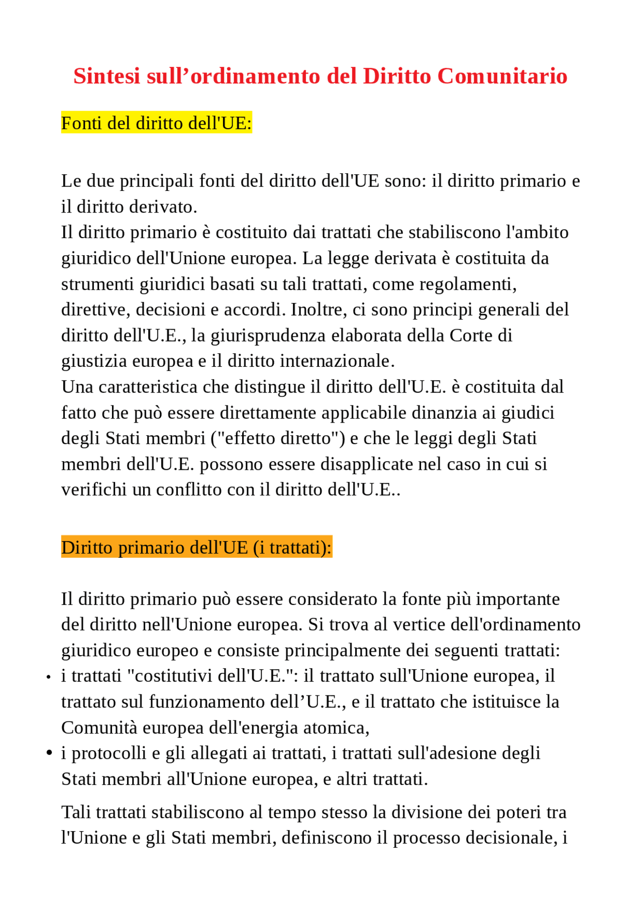 Il Diritto Comunitario Docsity