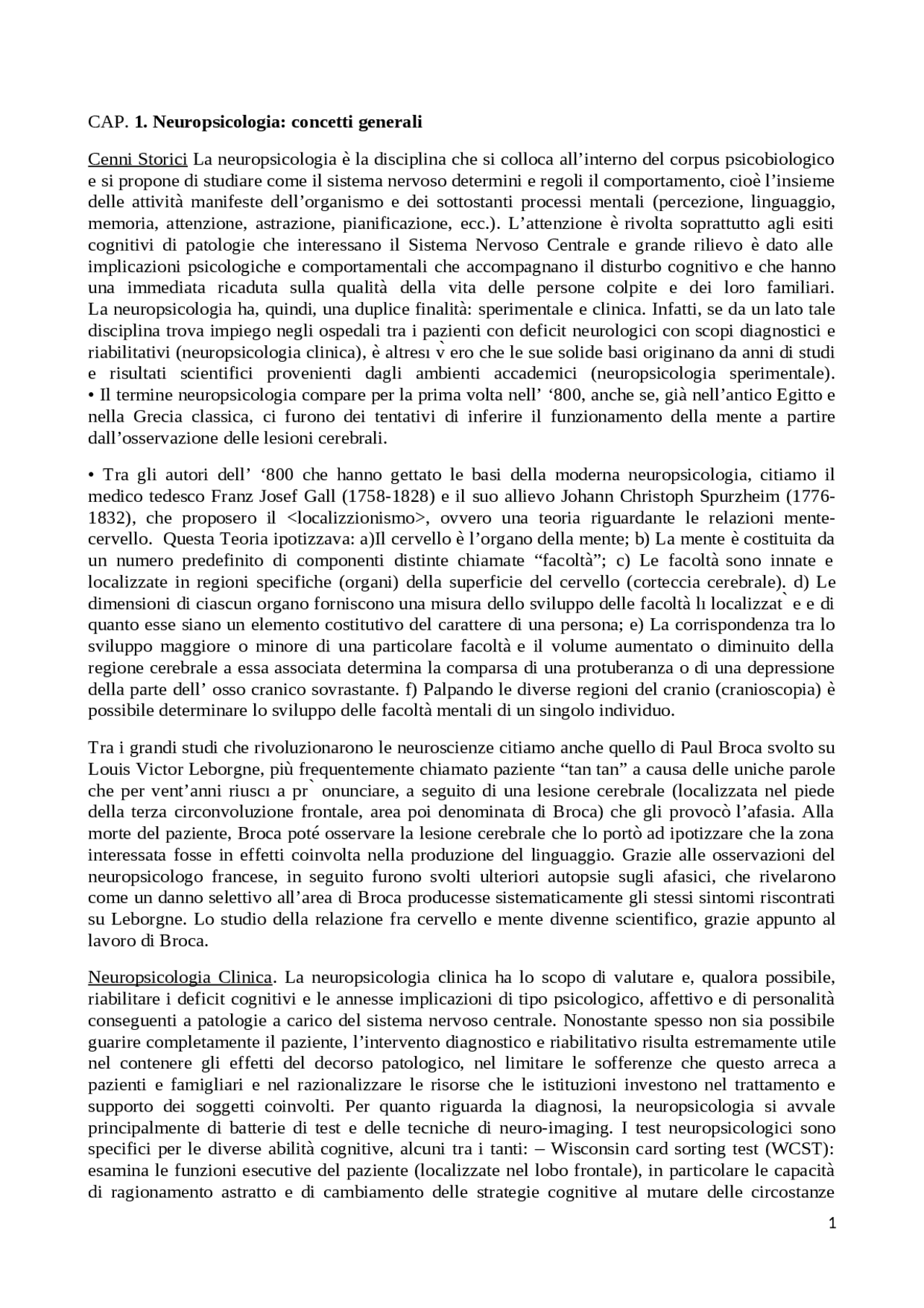 Neuropsicologia Appunti Di Lezione 1 54 Docsity