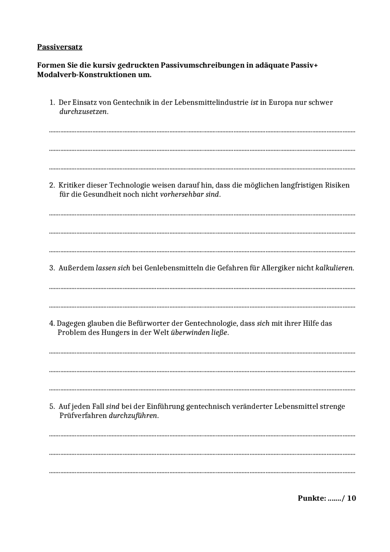 Esercizi Lingua Tedesca Docsity