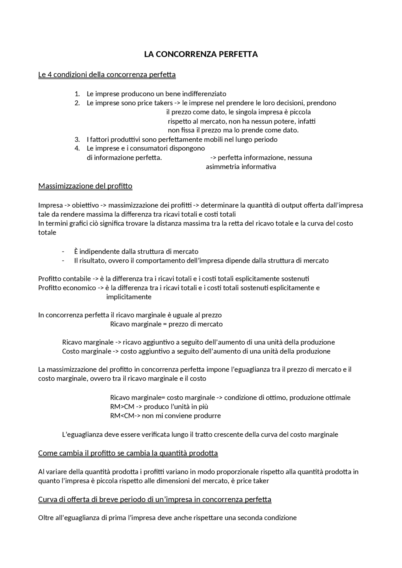 La Concorrenza Perfetta Docsity