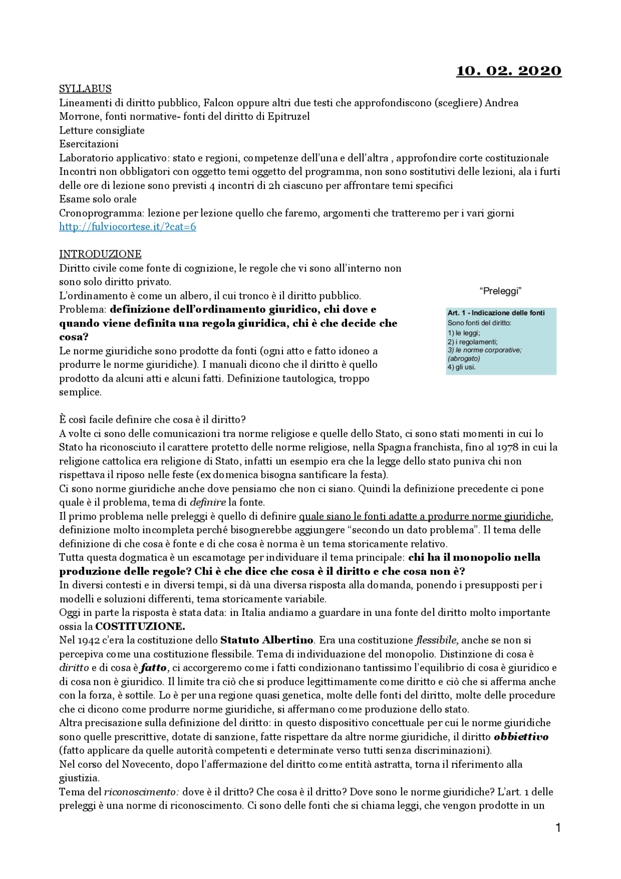 Appunti Diritto Pubblico 2020 Prof Cortese Docsity