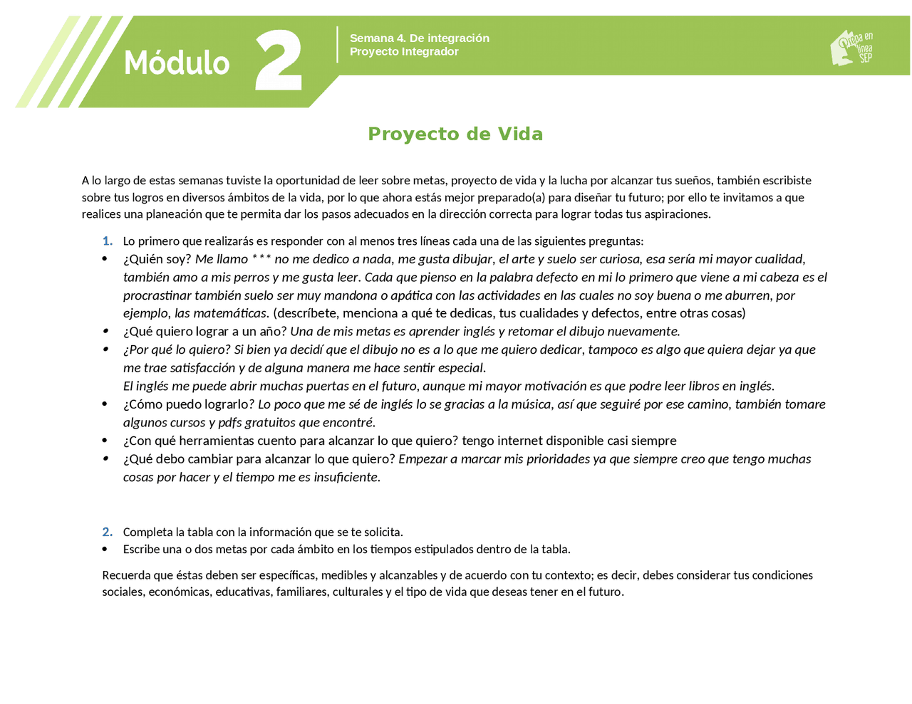 Proyecto Integrador Modulo 2 Proyecto De Vida Guías Proyectos