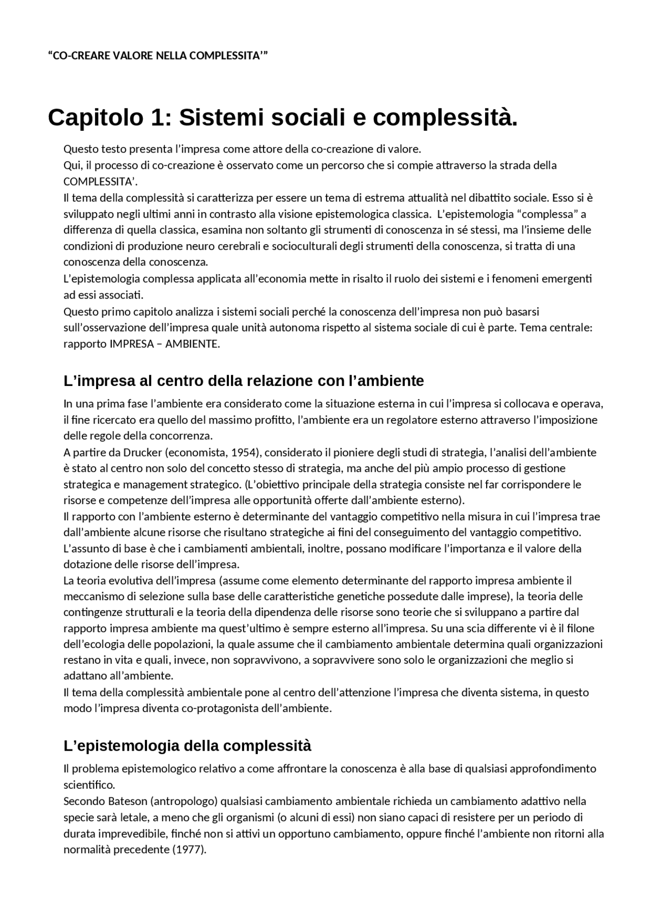 Riassunto Cocreare Valore Nella Complessità Docsity