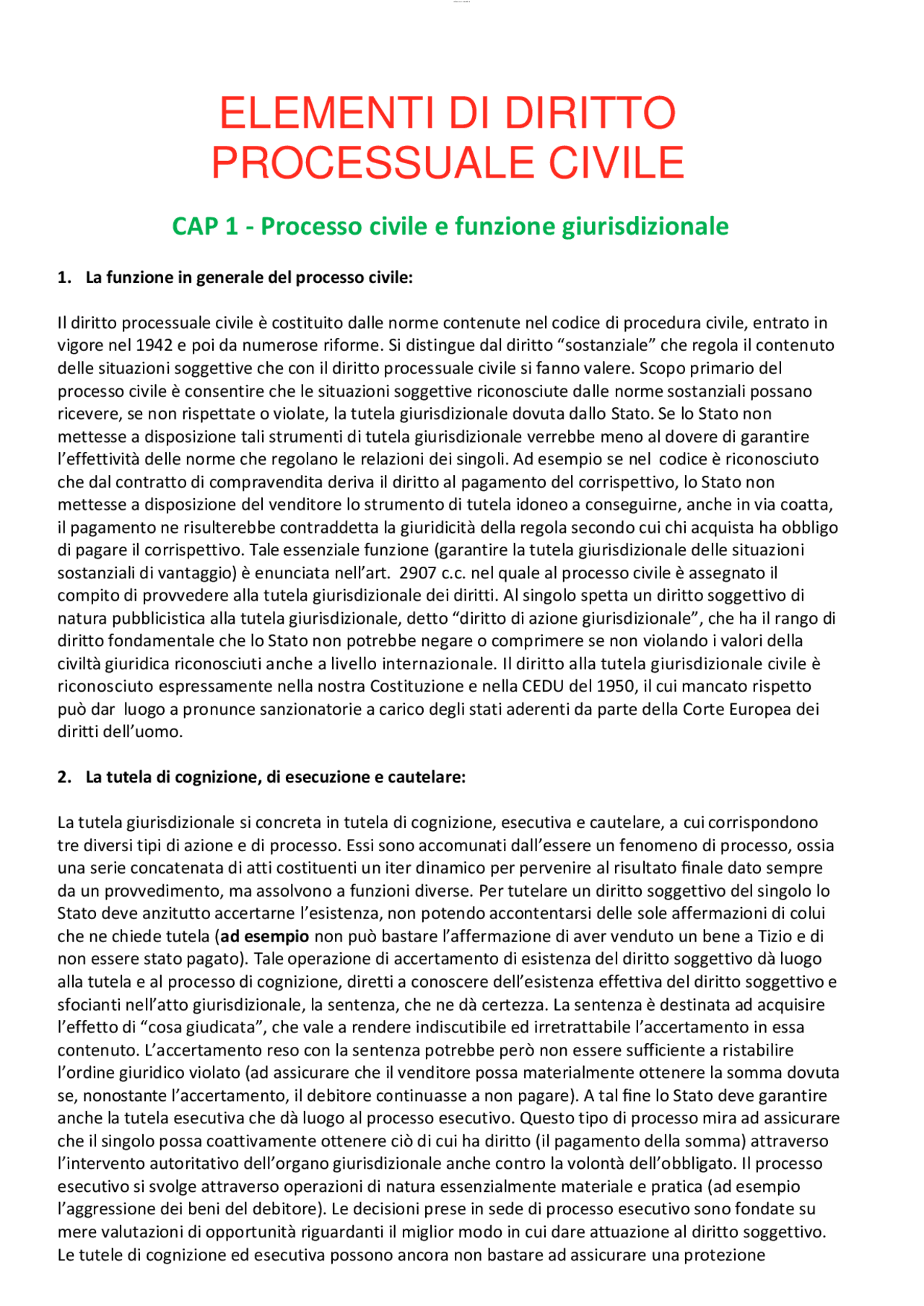 Elementi di diritto processuale civile, parte generale (E.Merlin) - Docsity