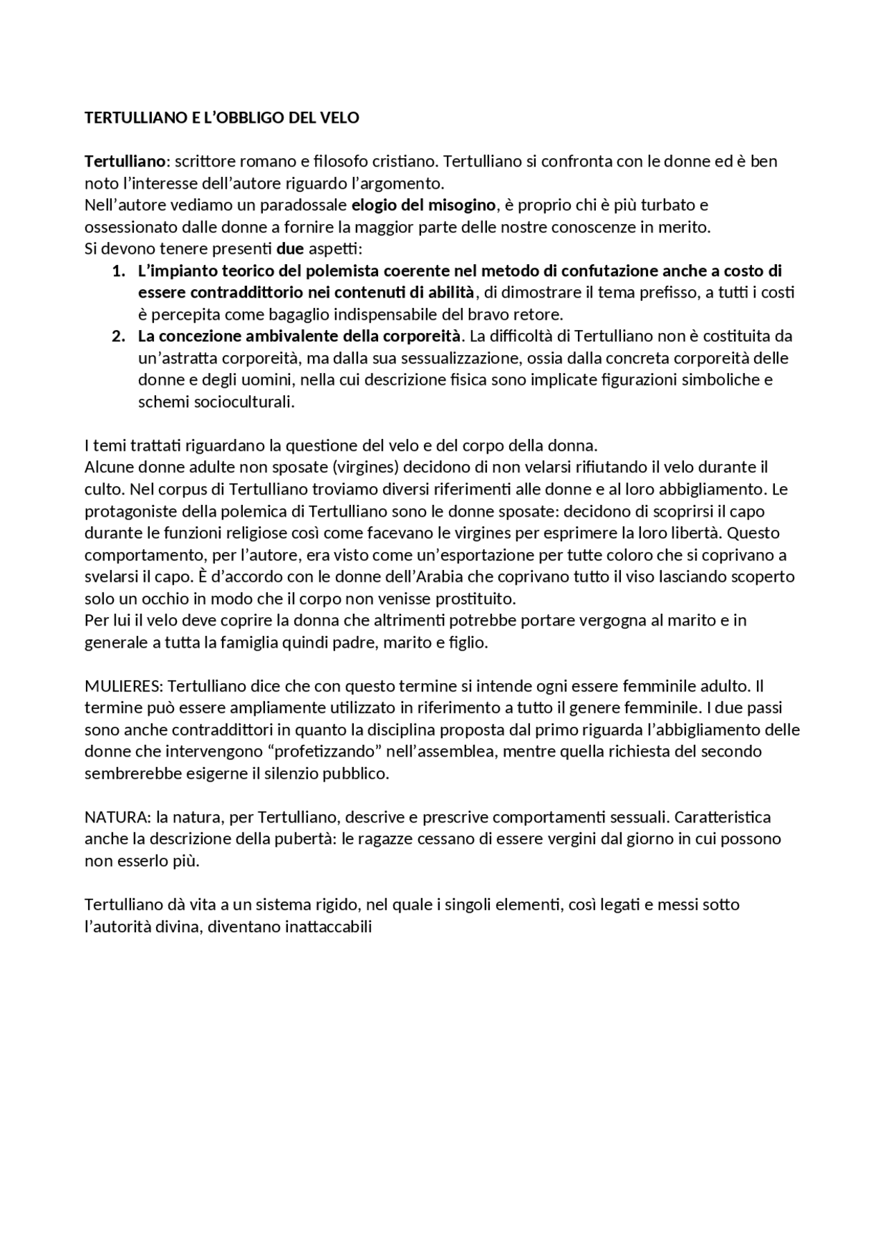 Tertulliano e il velo - Docsity