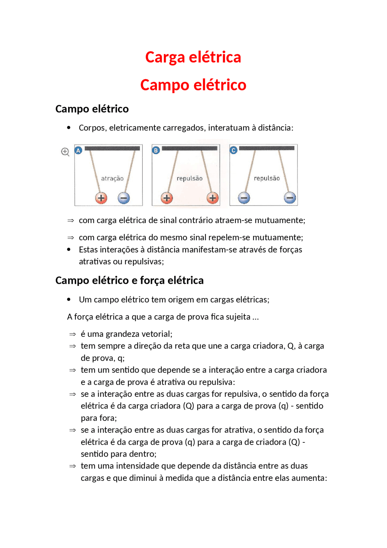 Carga elétrica resumos - Docsity