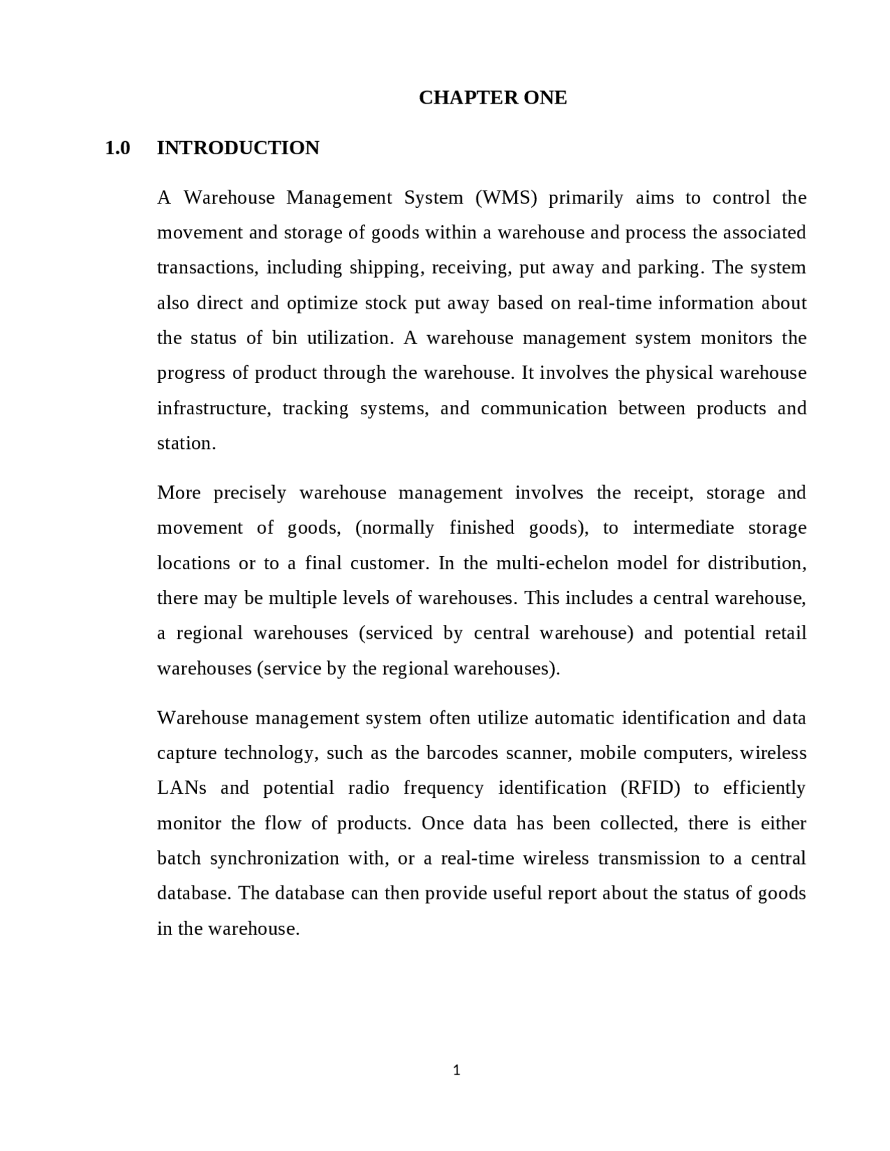 Design and Implemenation of Warehouse Management system - Docsity