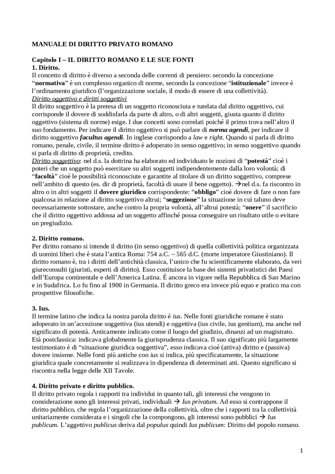 Riassunto Manuale Di Diritto Privato Romano Docsity