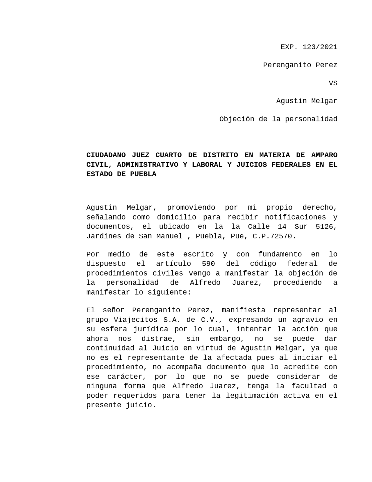 Escrito de objeción de prueba | Apuntes de Derecho Civil | Docsity
