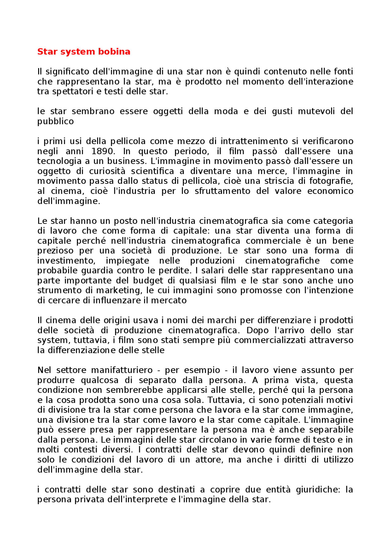 Riassunto Star System Docsity