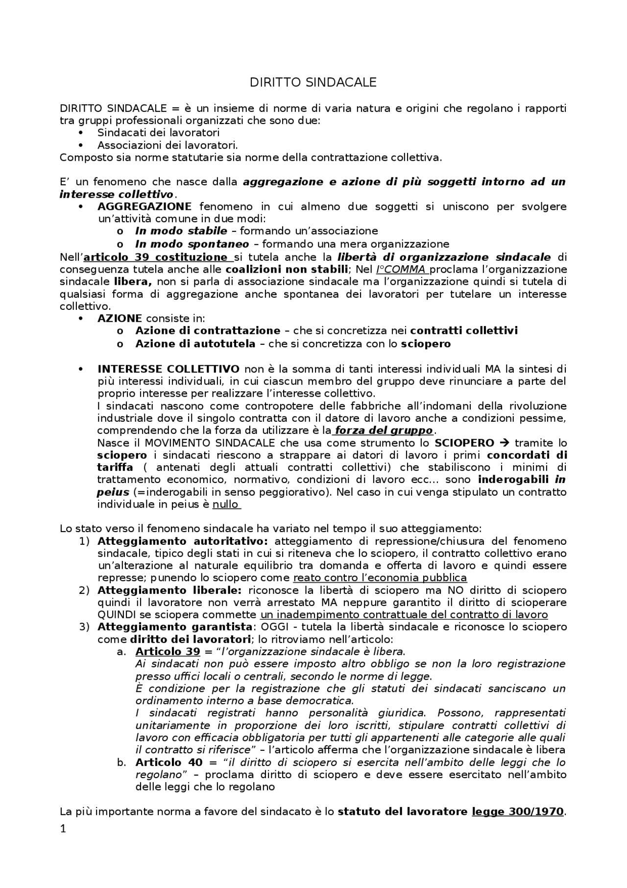 Appunti Diritto Sindacale Unipd Docsity