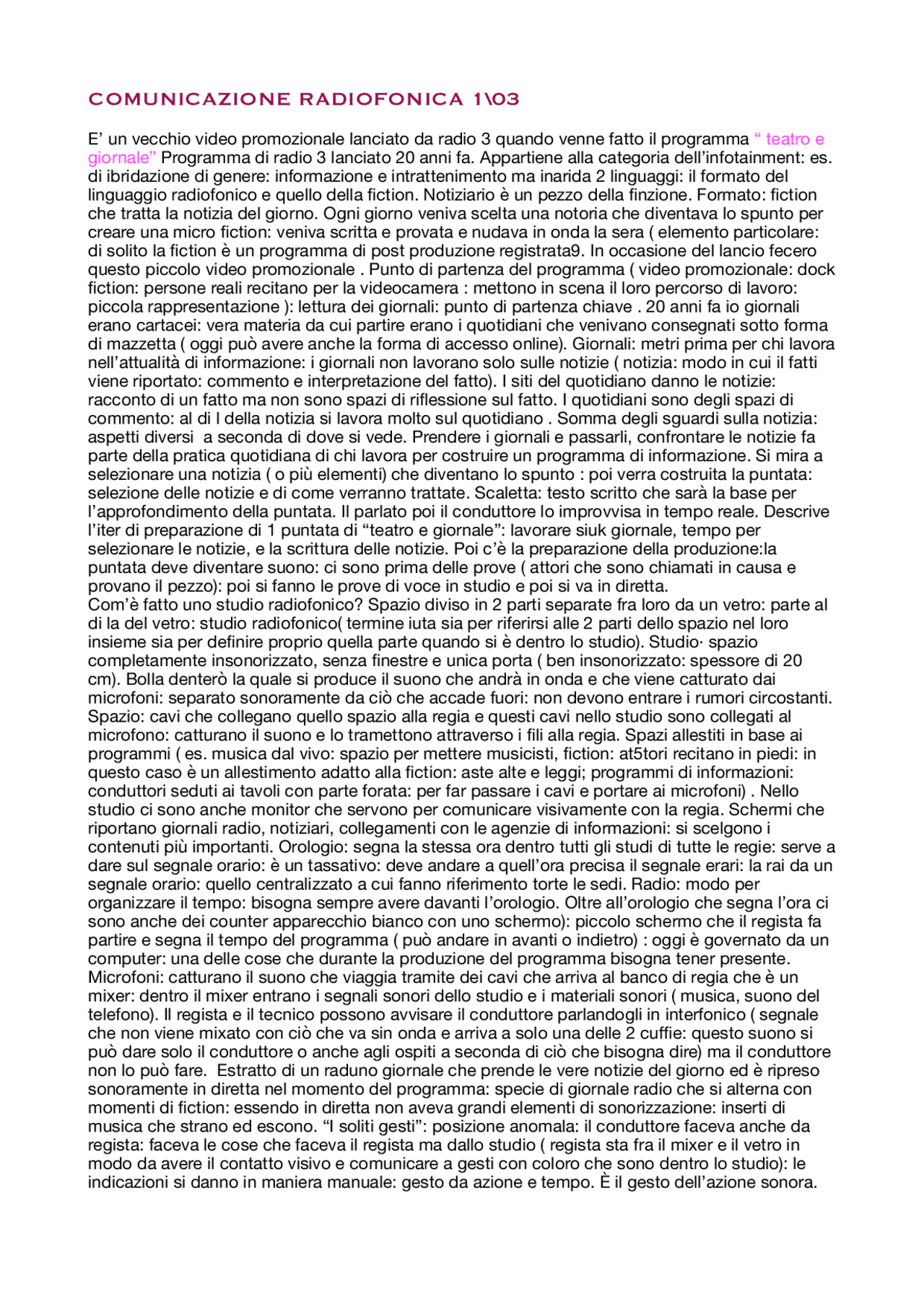 Comunicazione Radiofonica 103 Docsity