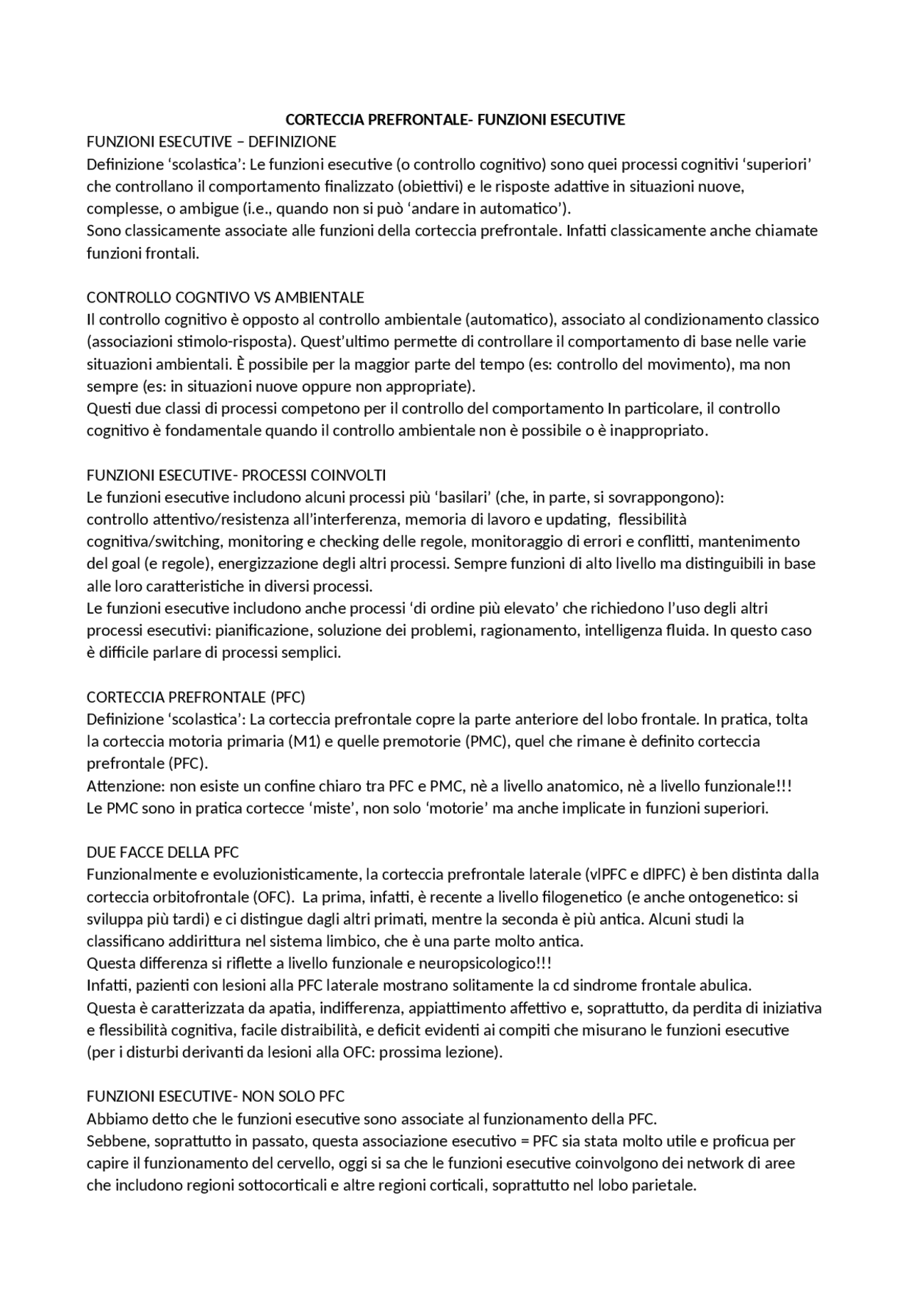 Funzioni Esecutive Slides Appunti Integrati Docsity