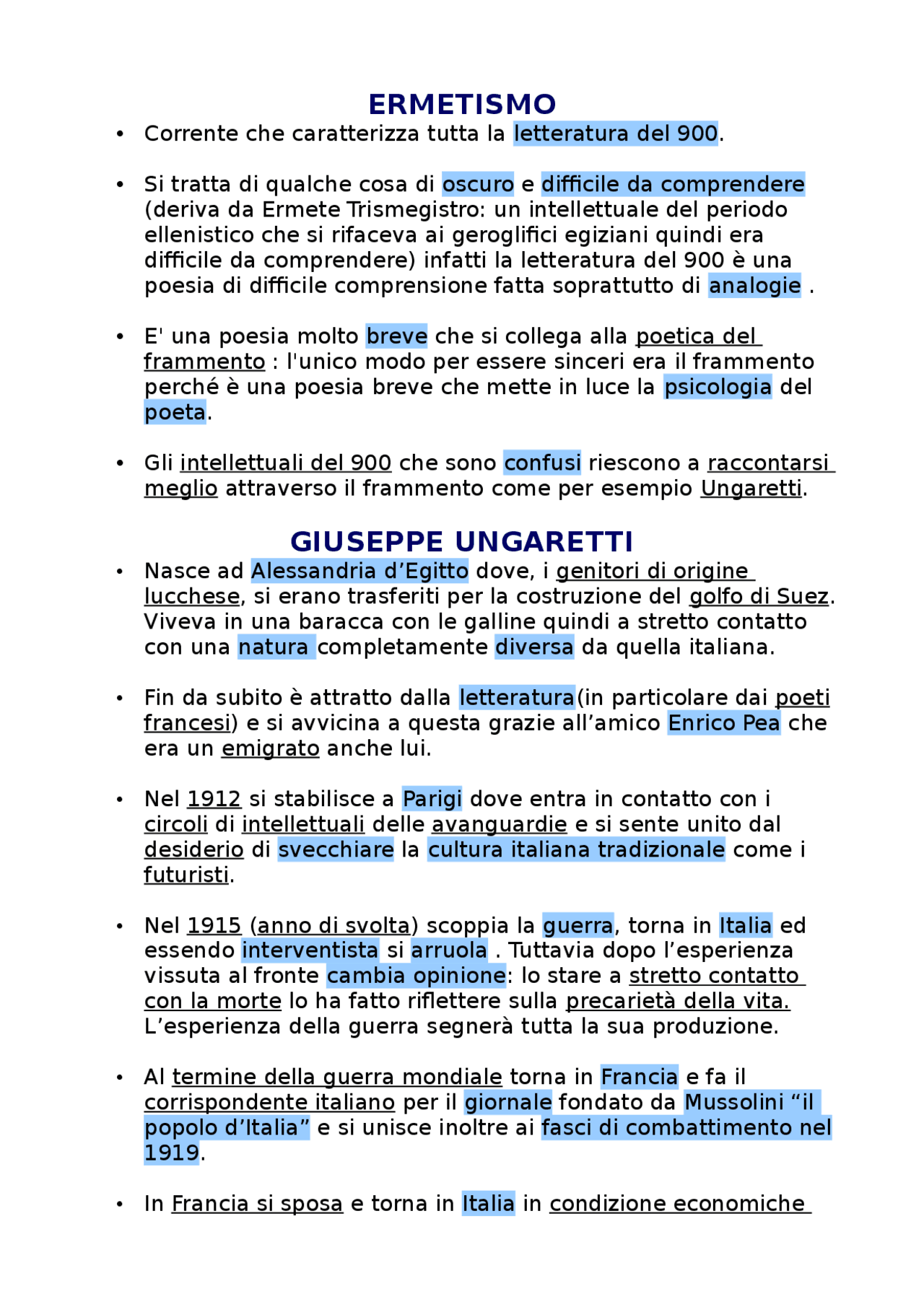 Ermetismo E Ungaretti Docsity