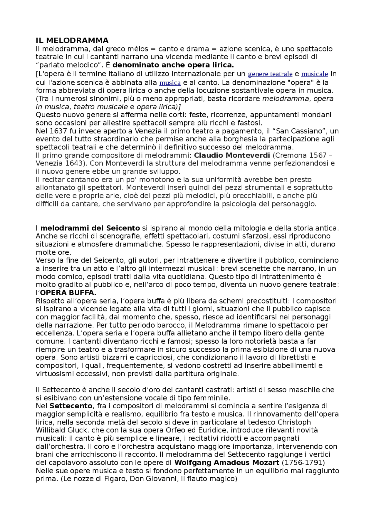 Escursus sul Melodramma - Docsity