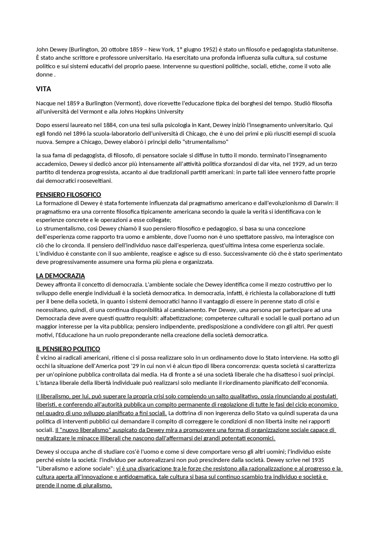 Sintesi John Dewey Pensiero Filosofico Docsity