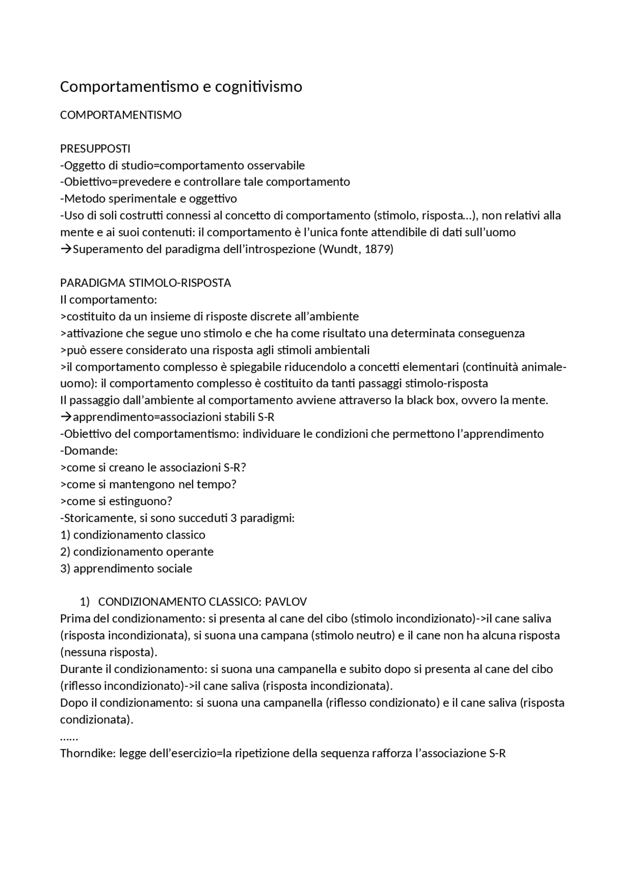 Comportamentismo E Cognitivismo Docsity