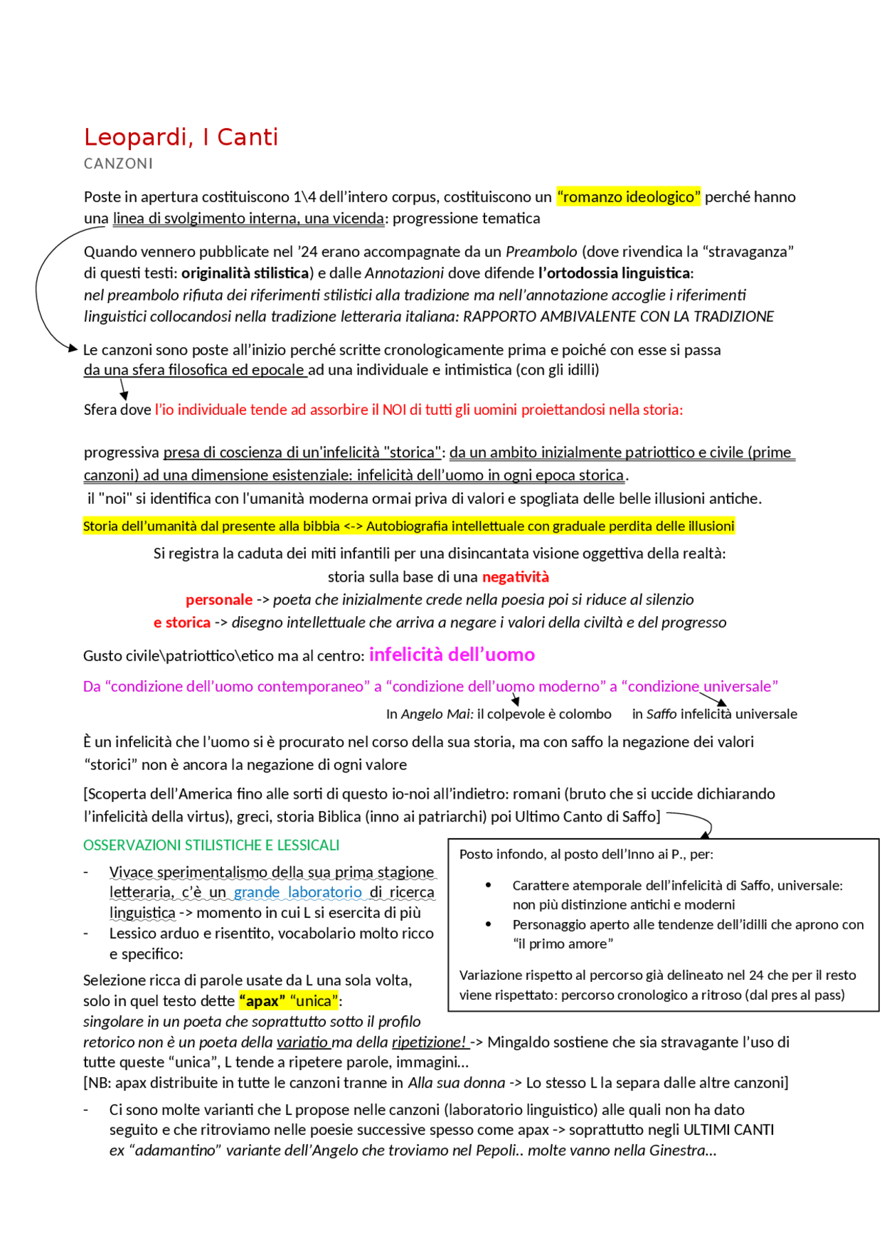 Analisi Dei Canti Di Leopardi Docsity