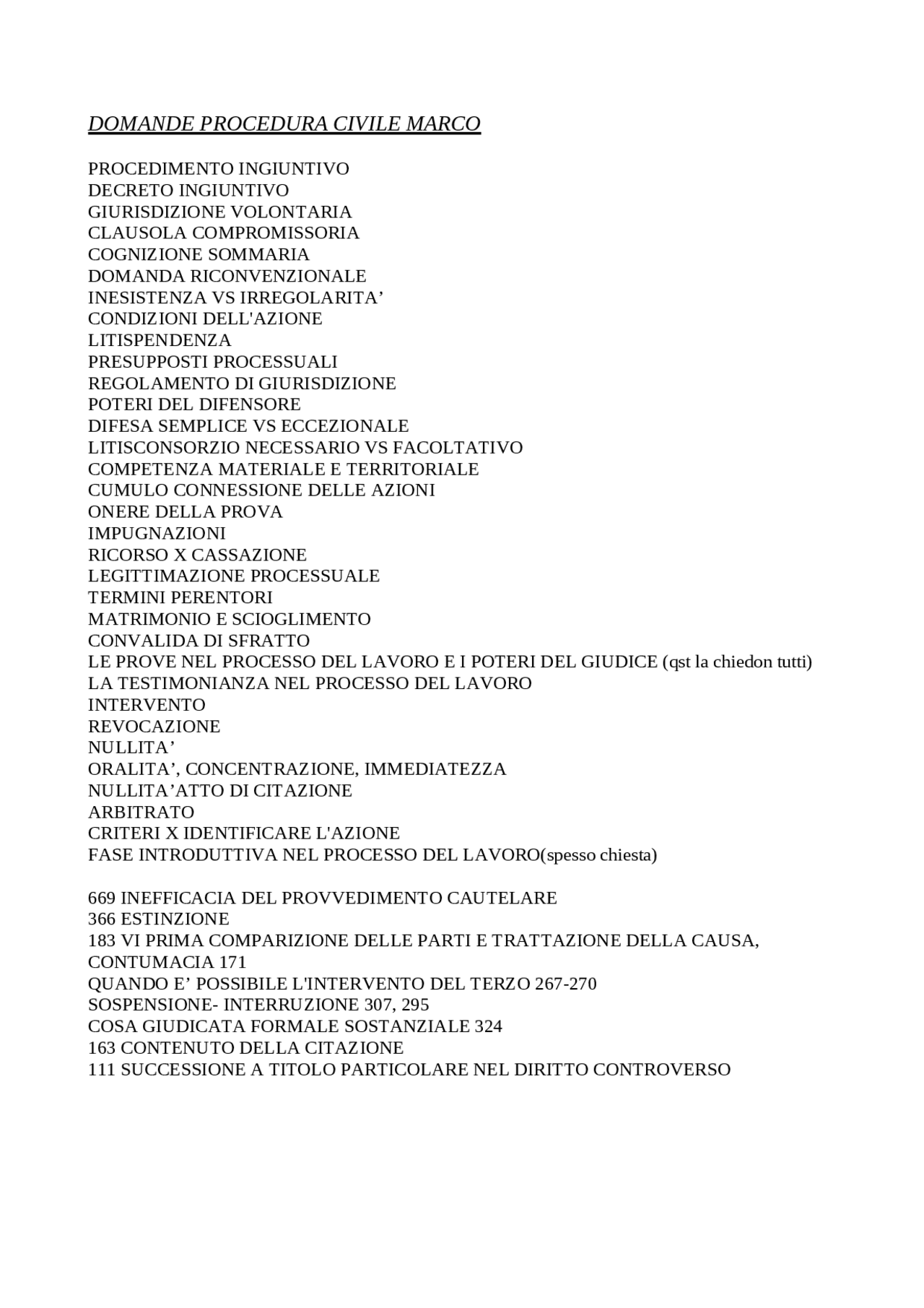Domande Procedura Civile Docsity