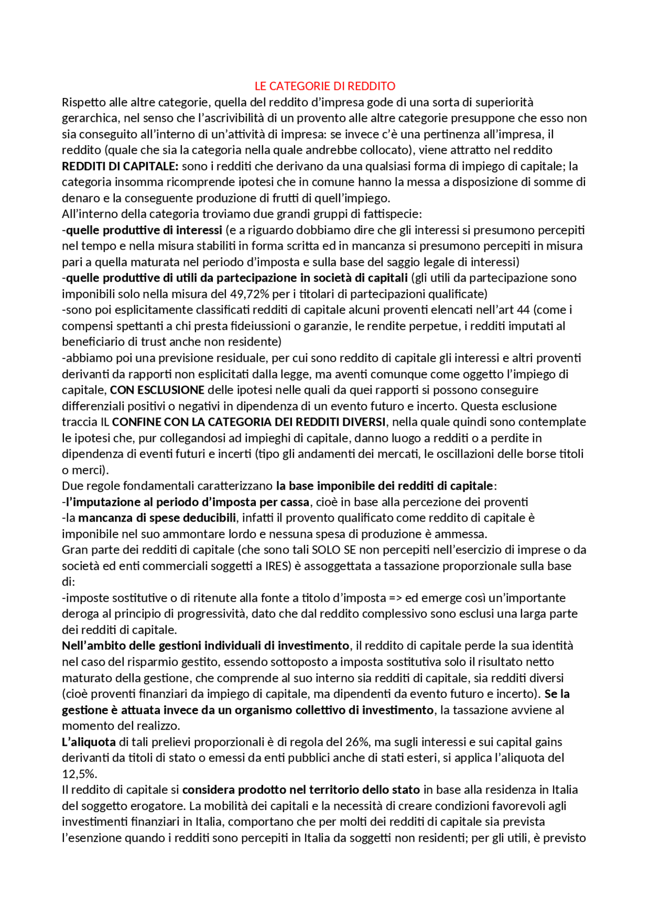 La Categoria Dei Redditi Di Capitale Docsity