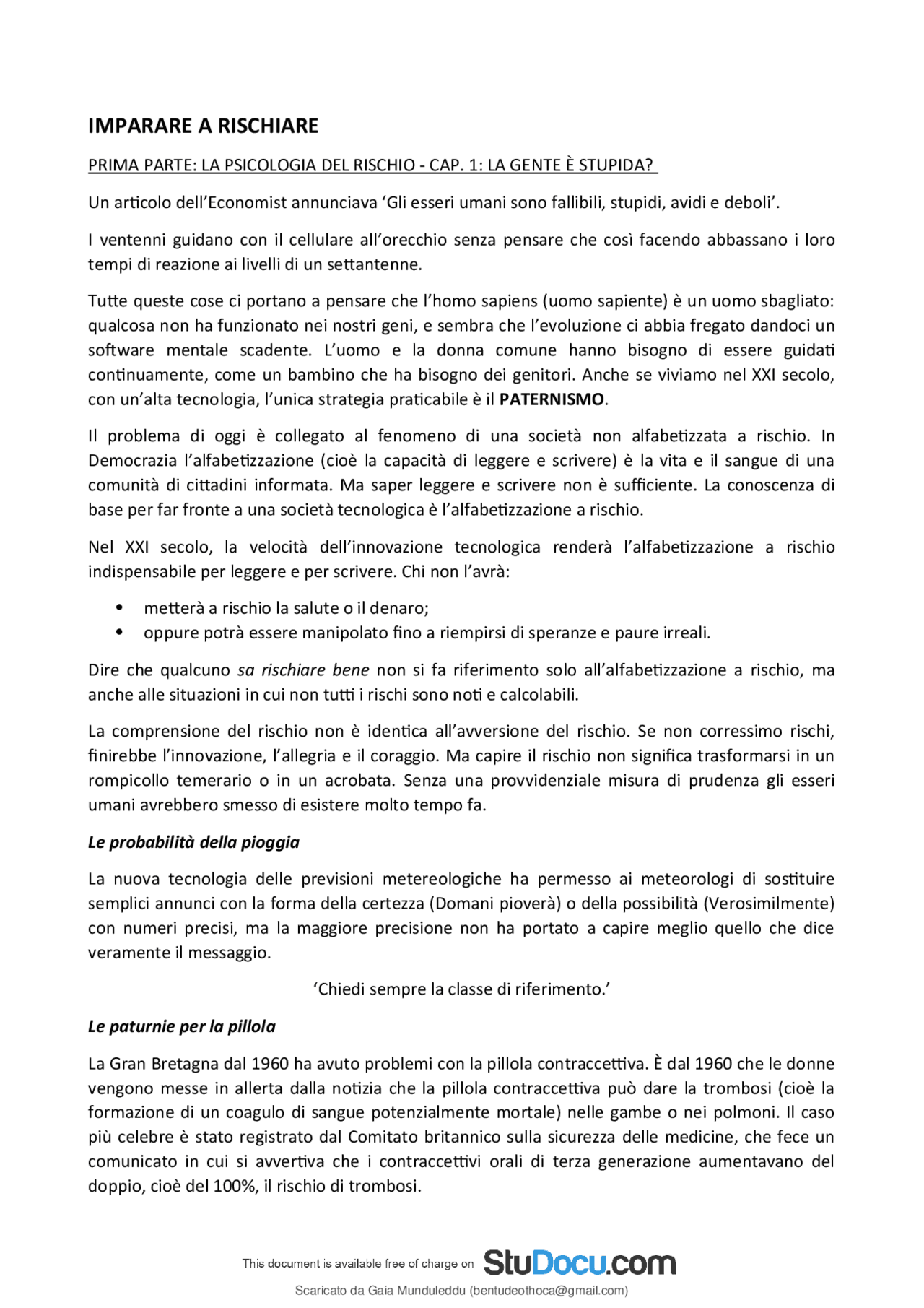 Gigerenzer imparare a rischiare - Docsity