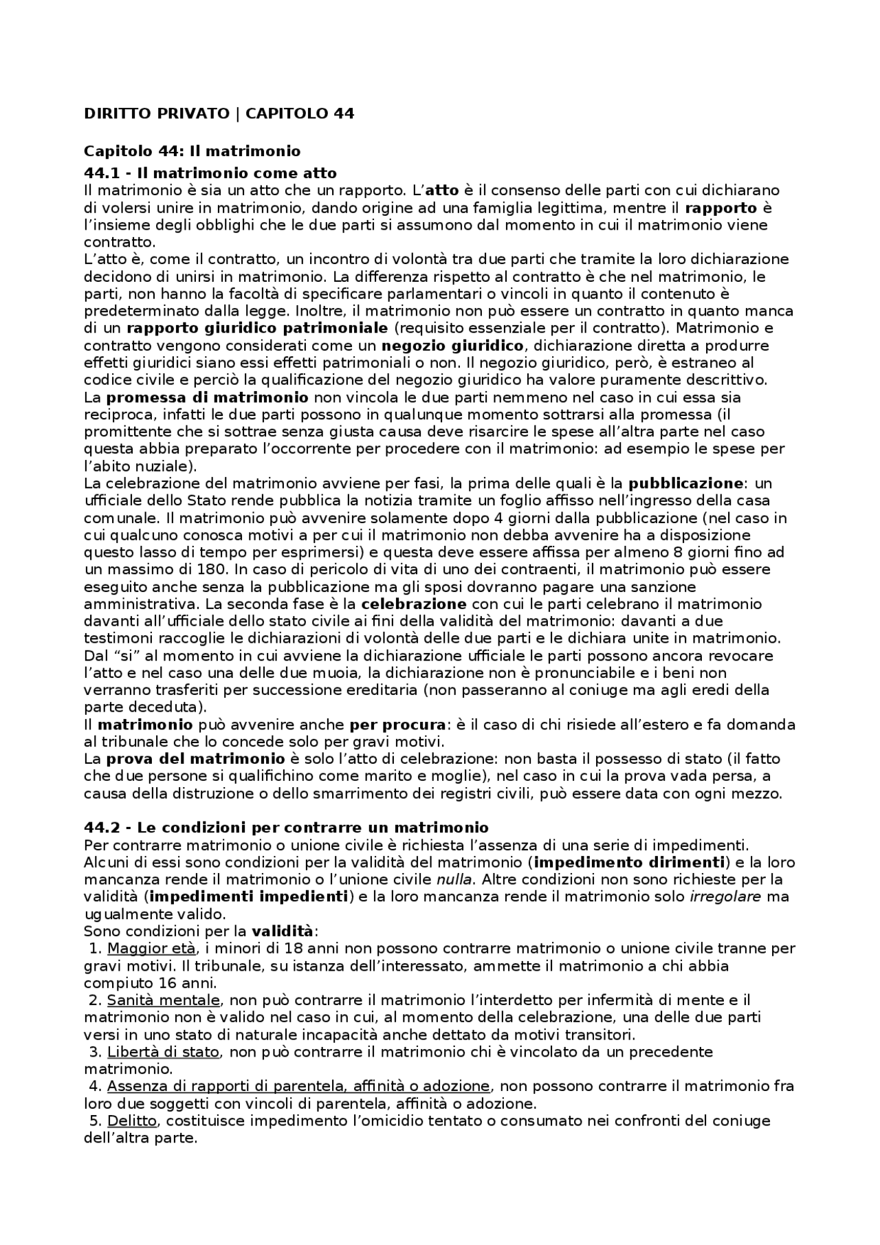 Il Matrimonio Diritto Privato Galgano Docsity
