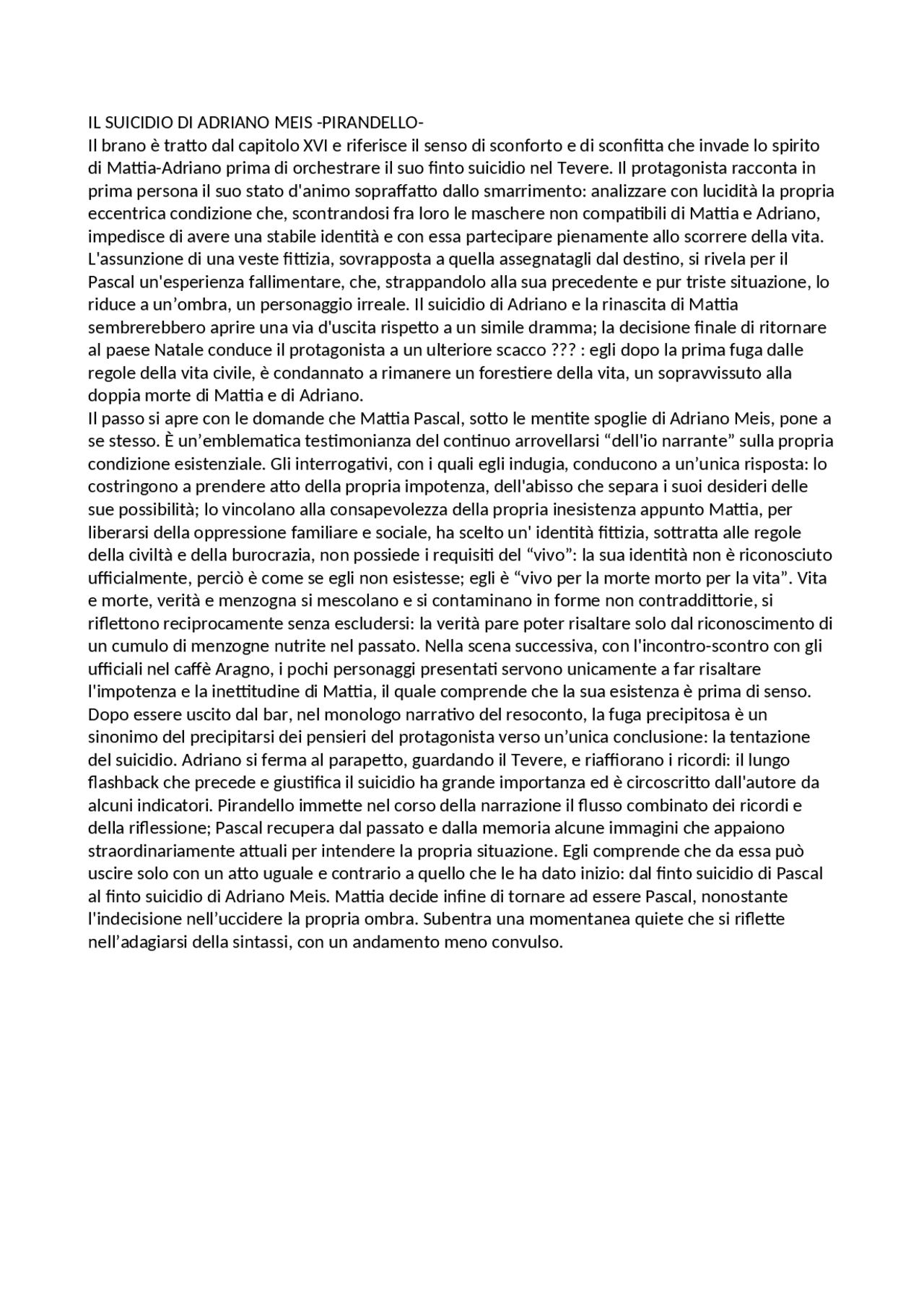Suicidio Di Adriano Meis Docsity